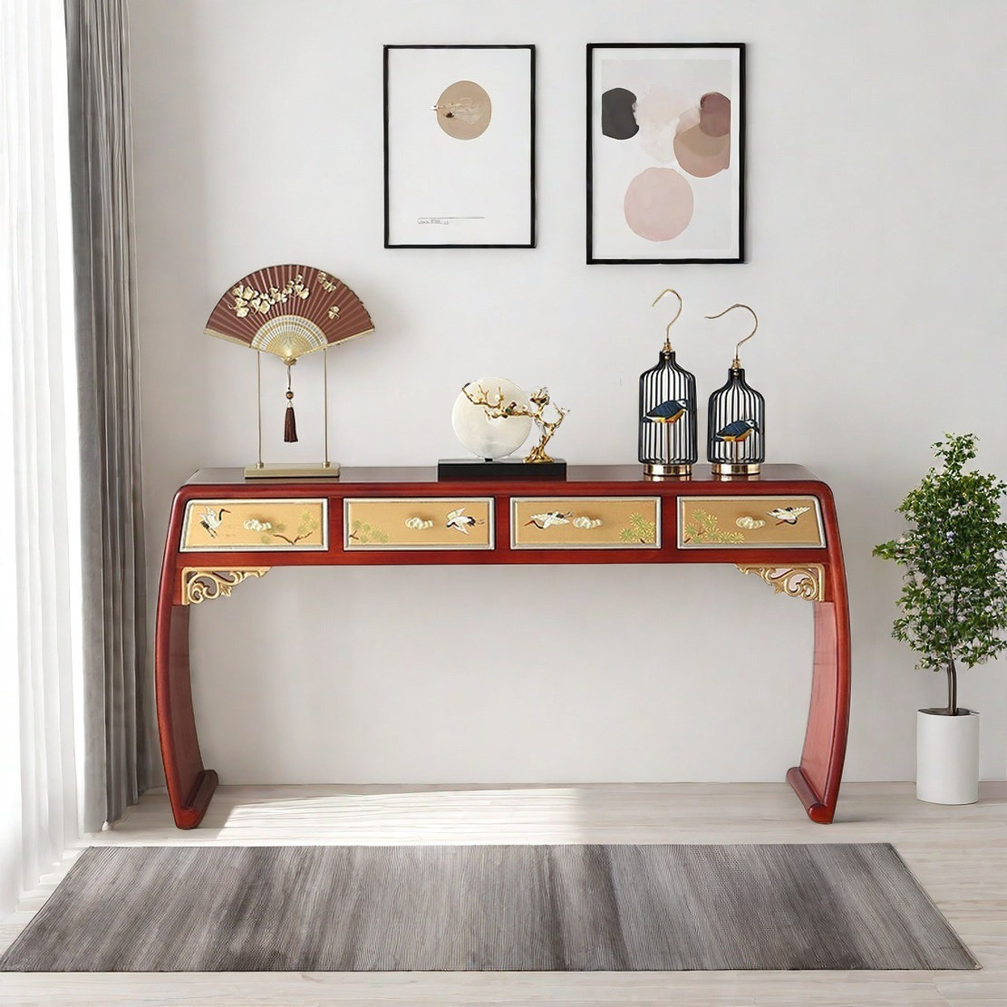 Liu's ink furniture Retro Hand Drawn Console Table With 4 Drawers | Wayfair
