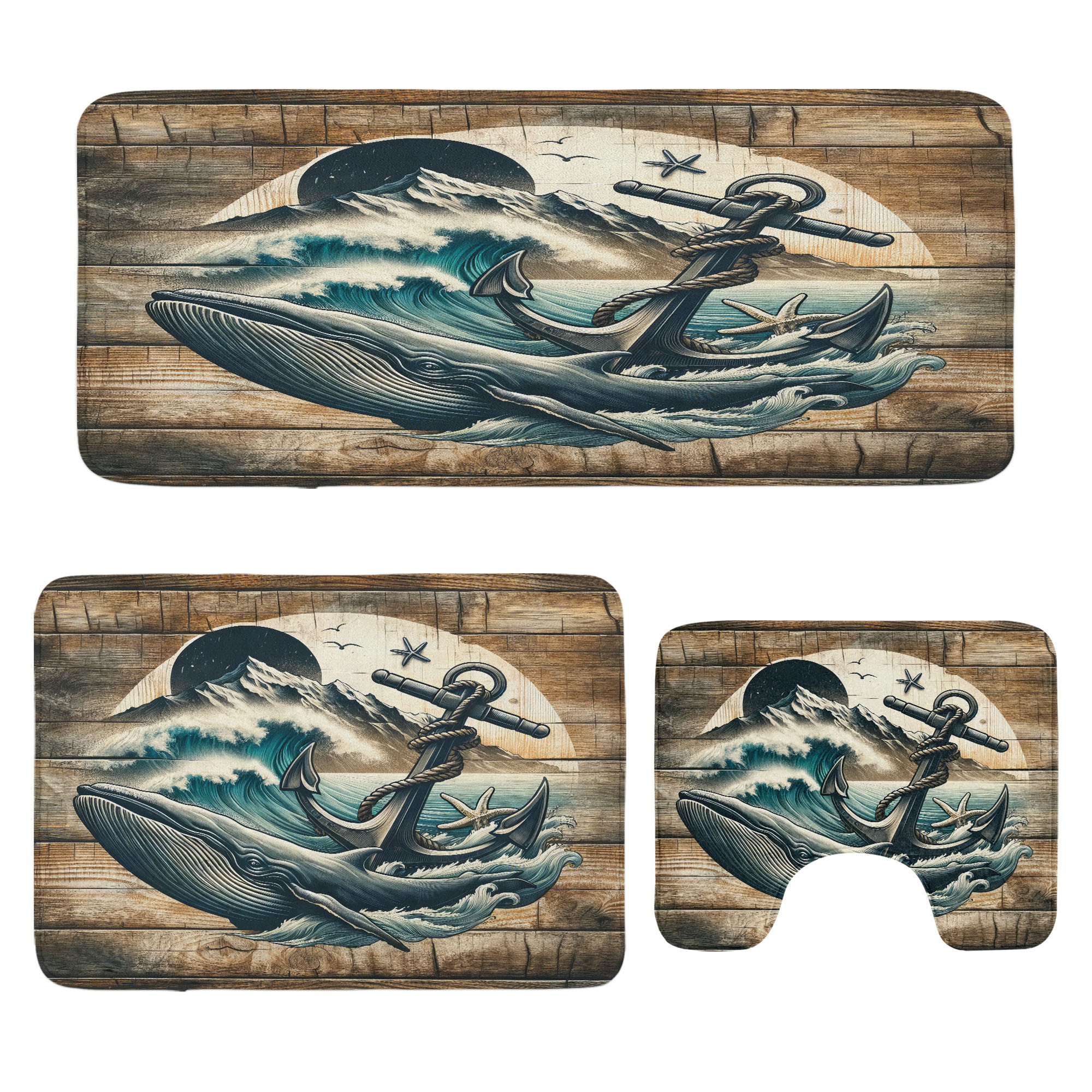 East Urban Home Nautical Bathroom Rug Set 3 Pieces U-Shape & Rectangle ...