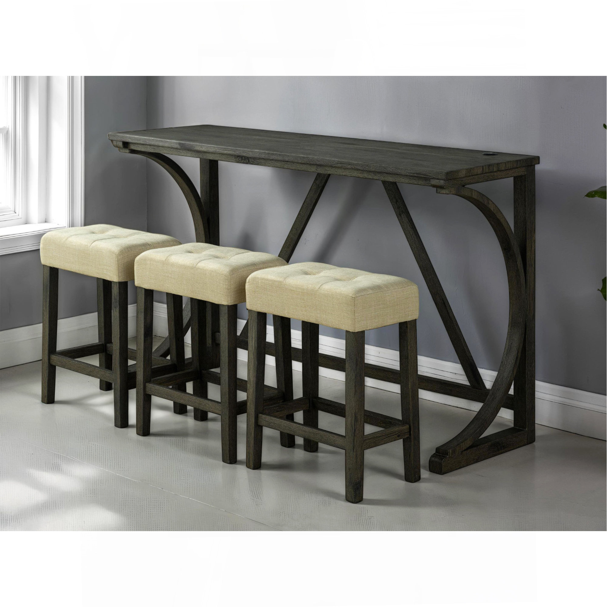 Latitude Run® Modern Brown Dining Table W USB 3X Stools Biscuit-Tufted ...