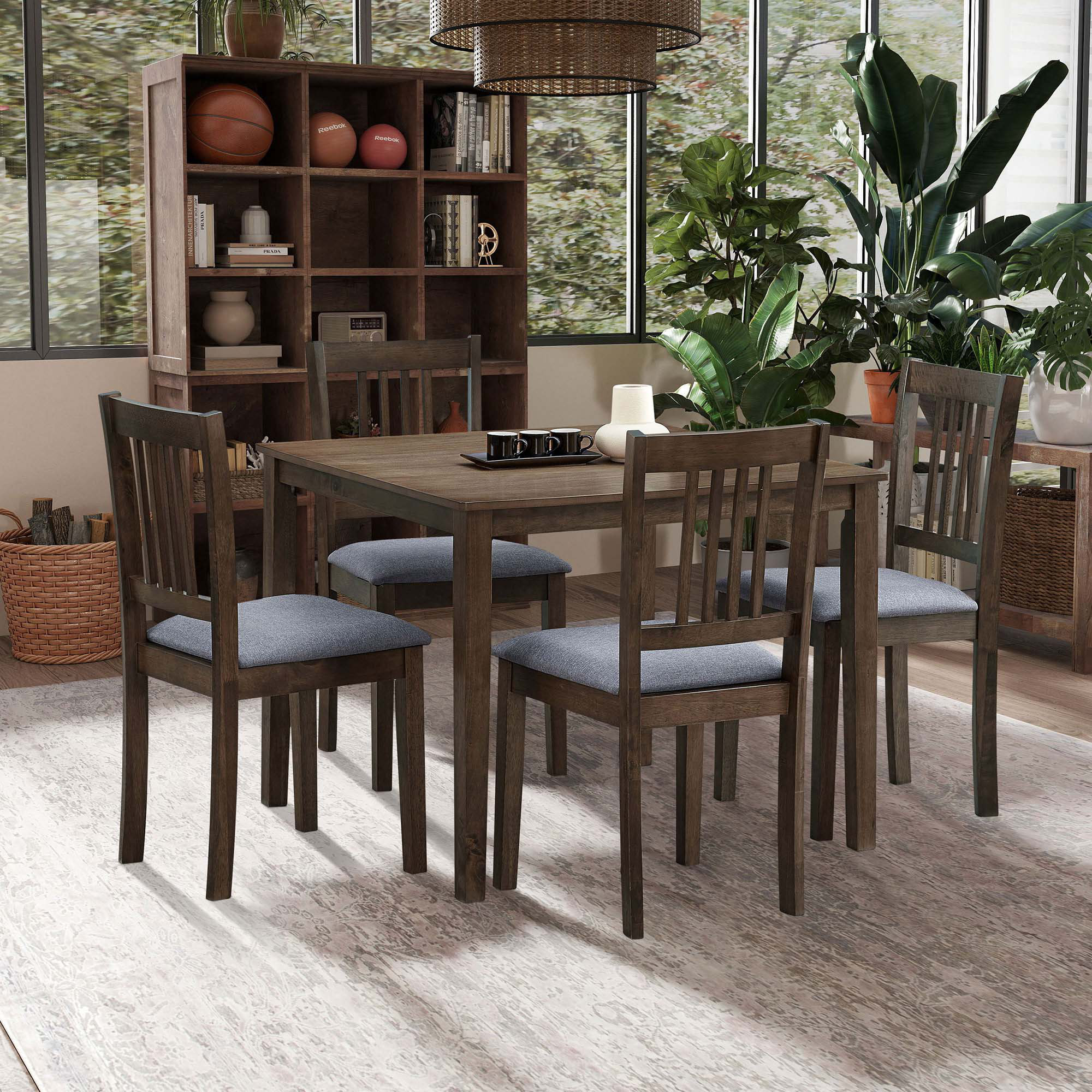 Lark Manor 5-PCS Wooden Dining Table Set, Mid-Century Modern Square ...