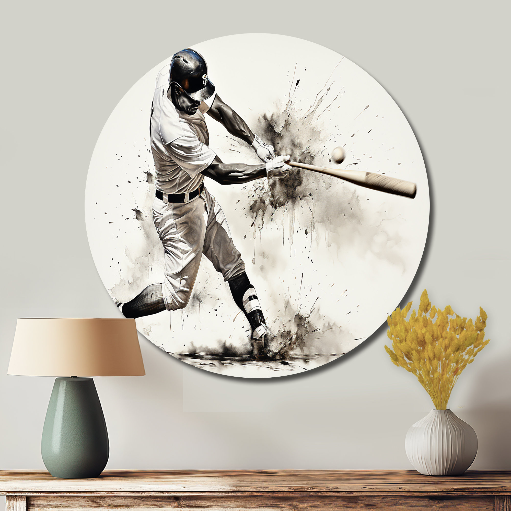 Ivy Bronx Baseball Minimal Swing II - Sports Round Metal Art - Wayfair Canada
