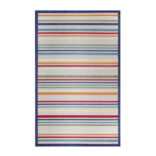 Ebern Designs Coastal Stripe Geometric Modern Indoor Outdoor Area Rug ...