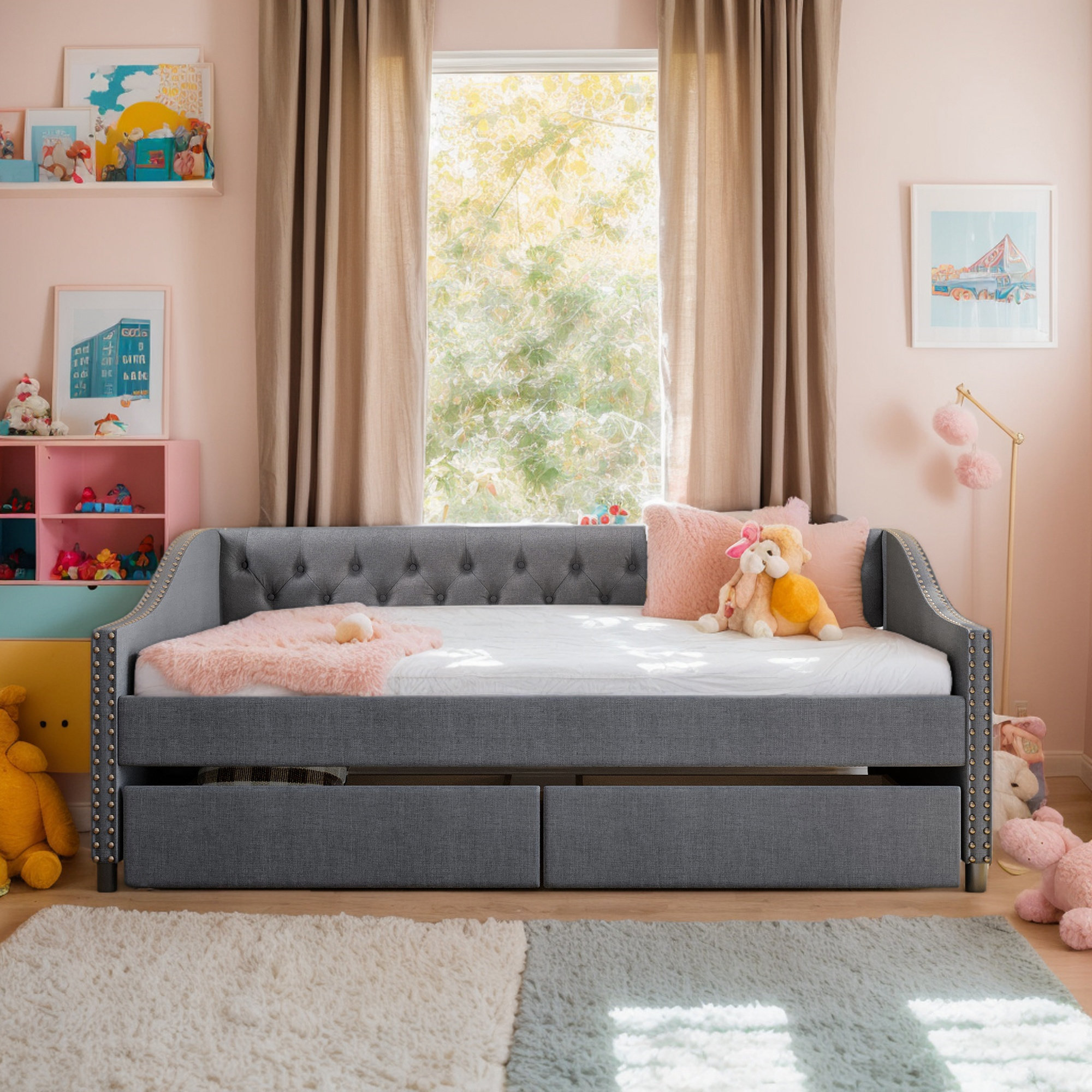Lark Manor™ Upholstered Daybed With Two Storage Drawers, Solid Wood ...