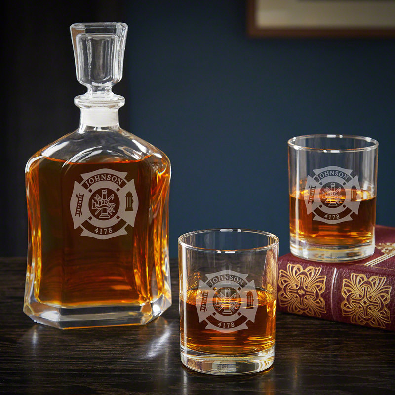 Darby Home Co Chudleigh Firefighter Personalized 3 Piece Whiskey ...