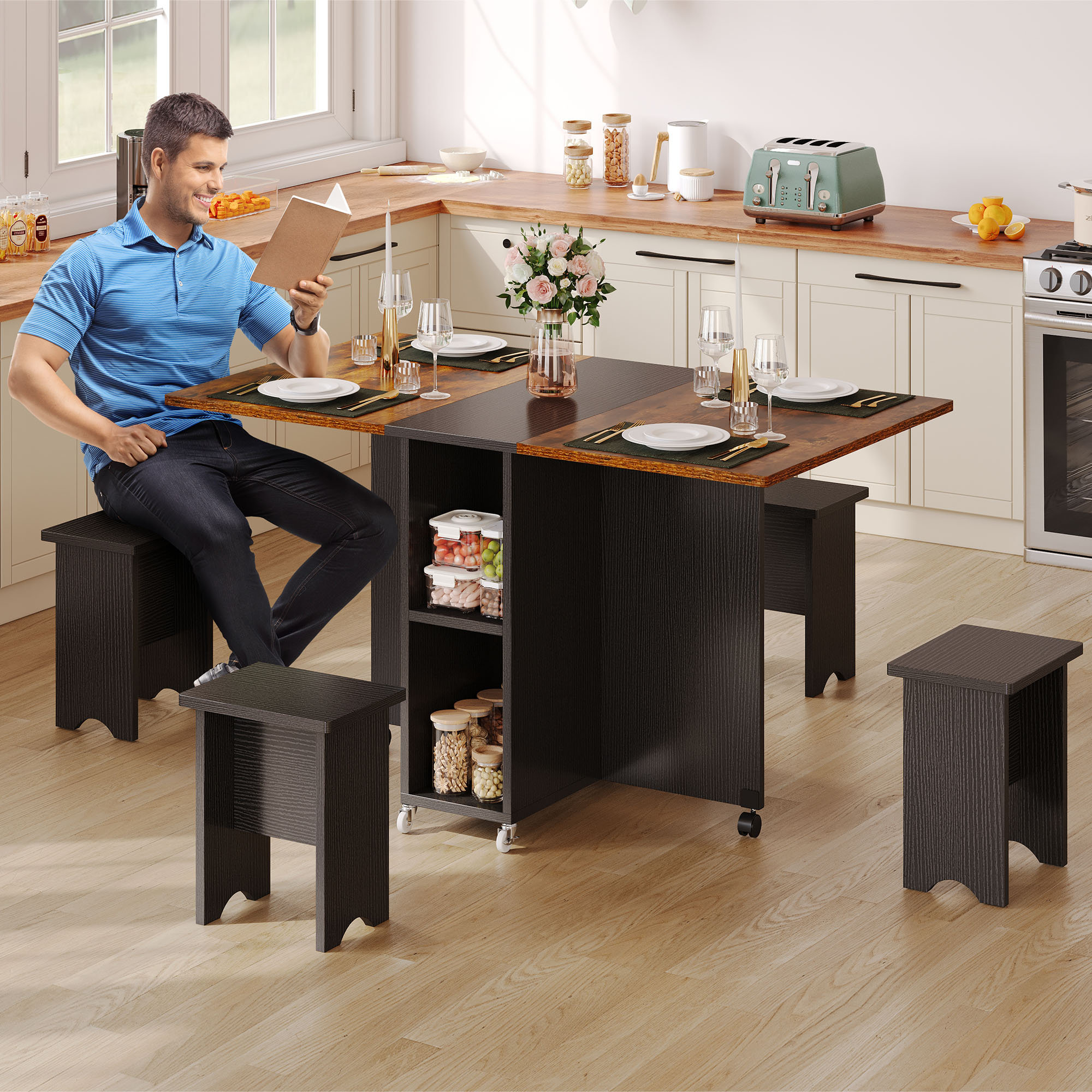 Winston Porter Chelia 5 Pieces Folding Extendable Dining Table Set with ...