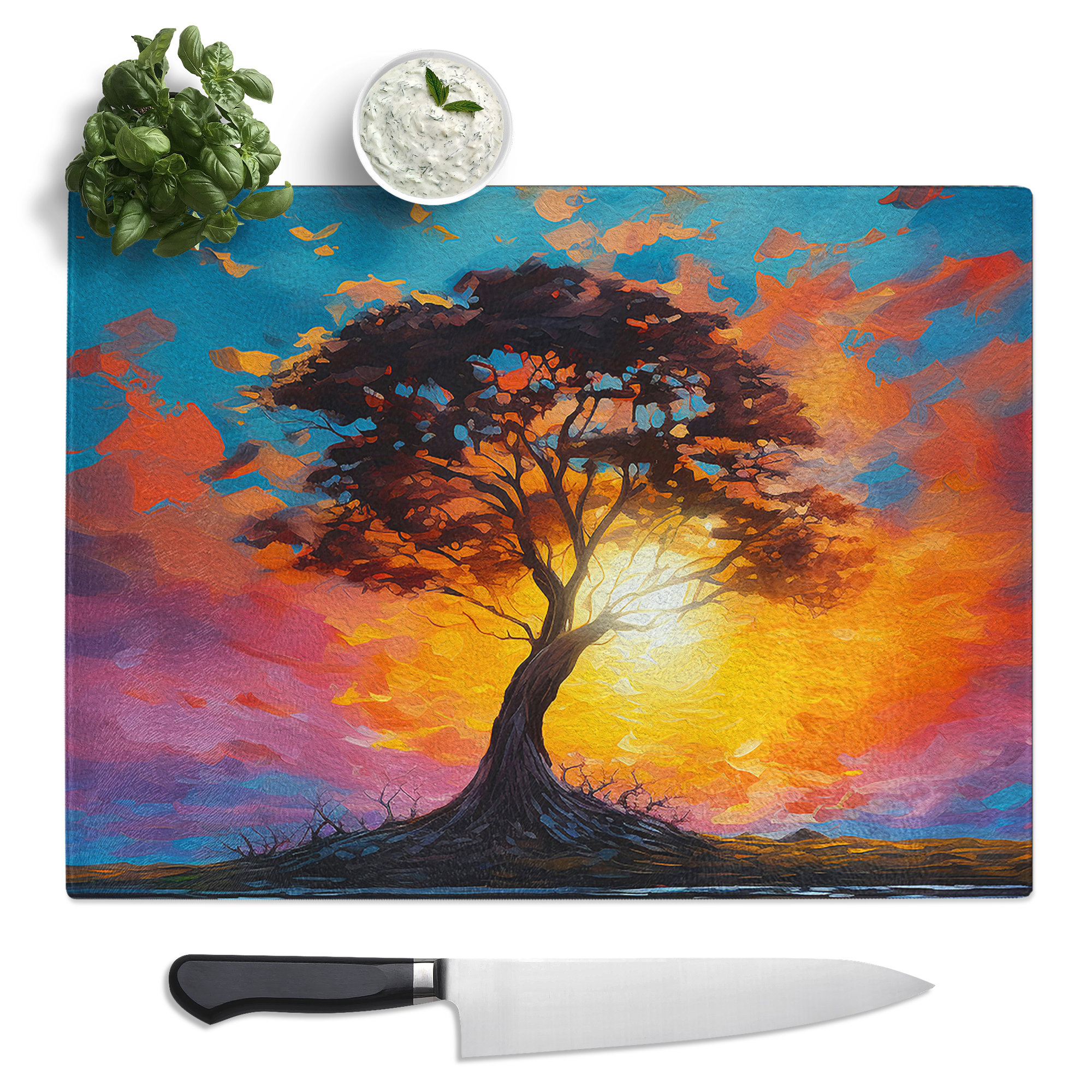17 Stories Sunset Impressionism Art Glass Chopping Board | Wayfair.co.uk