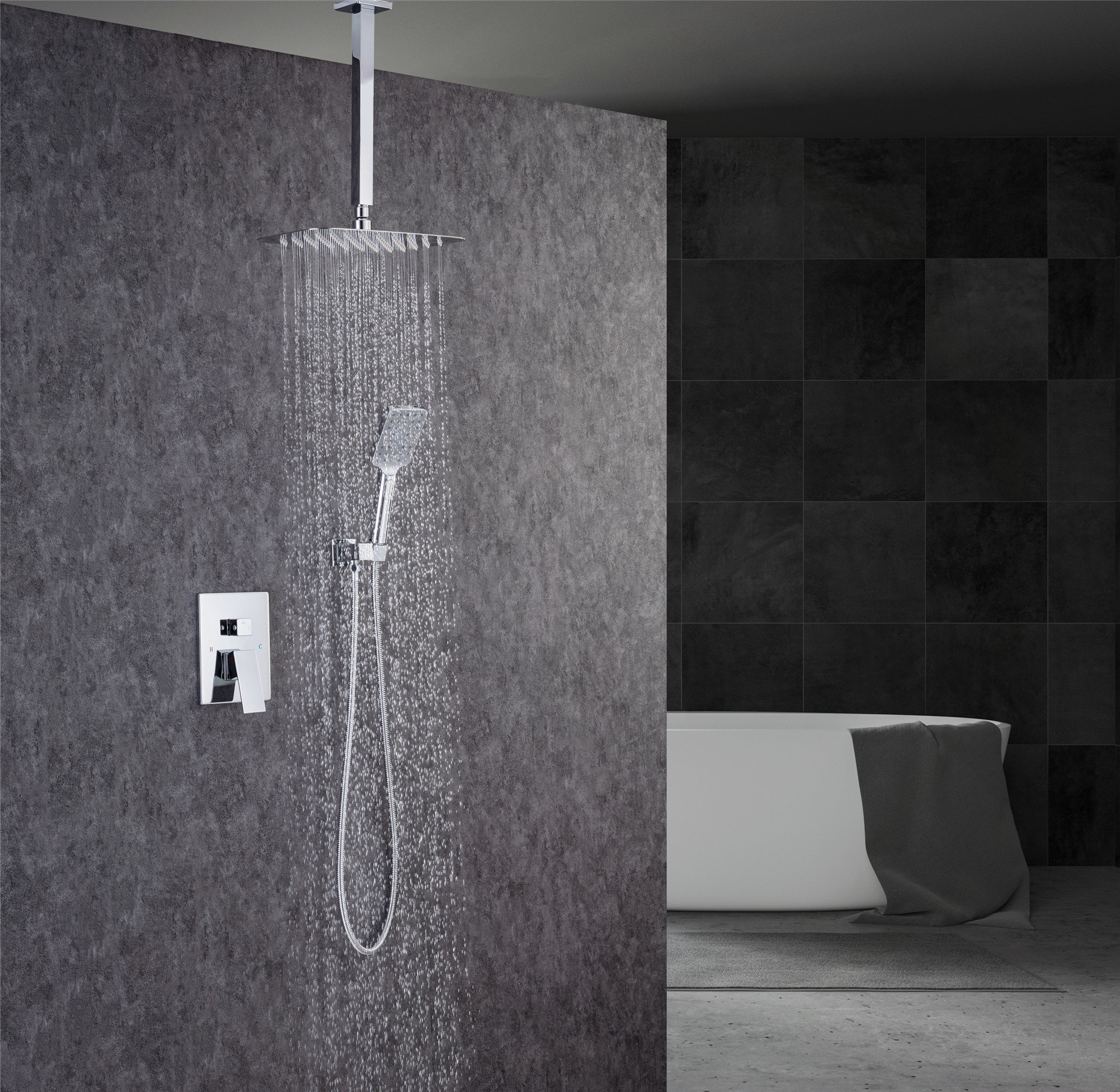 ACME Furniture Ceiling Rainfall Shower Faucet Set,3-Function Bathroom ...