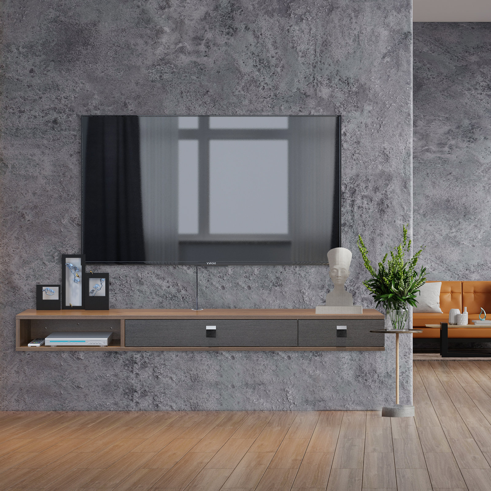 Ebern Designs Floating TV Shelf,Wall Mounted Floating TV Stand Unit ...