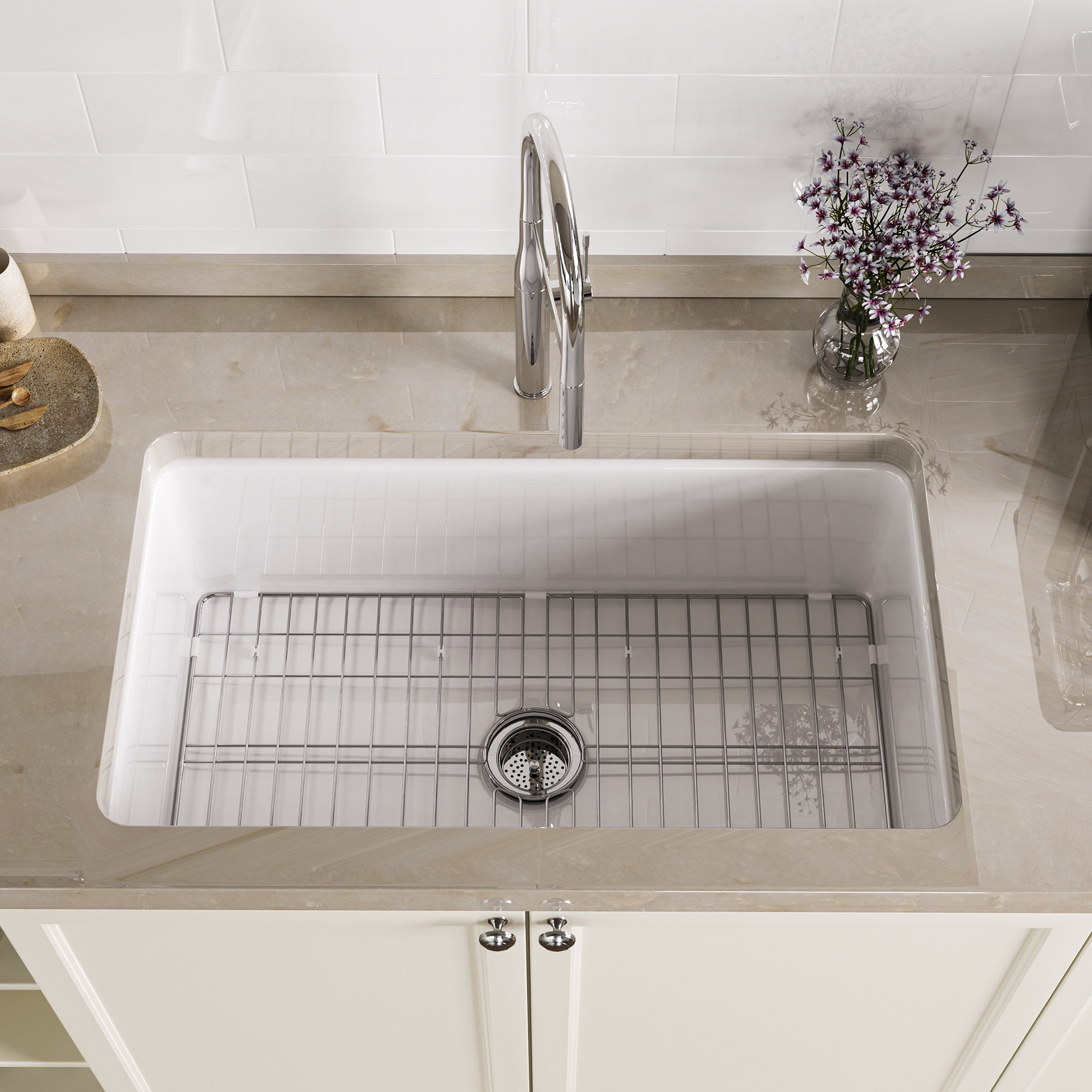 TOBILI 32" L Single Bowl Rectangular Fireclay Dual-mount Kitchen Sink ...