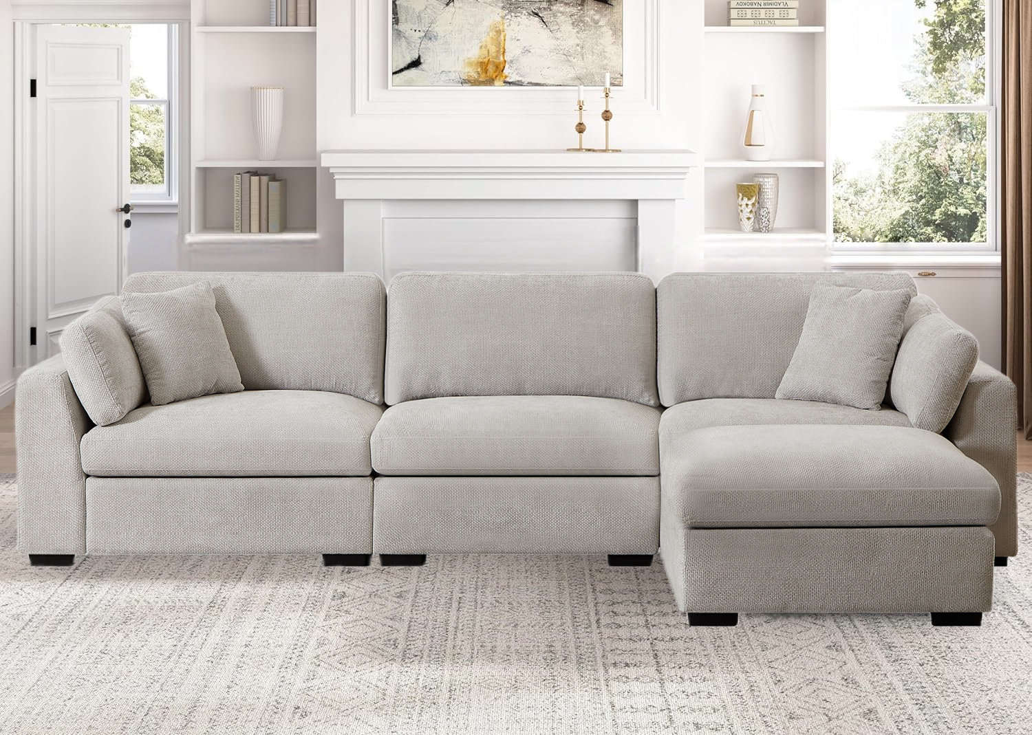 Latitude Run® Modern Wide Sofa Modular Couches & Reversible Ottoman ...