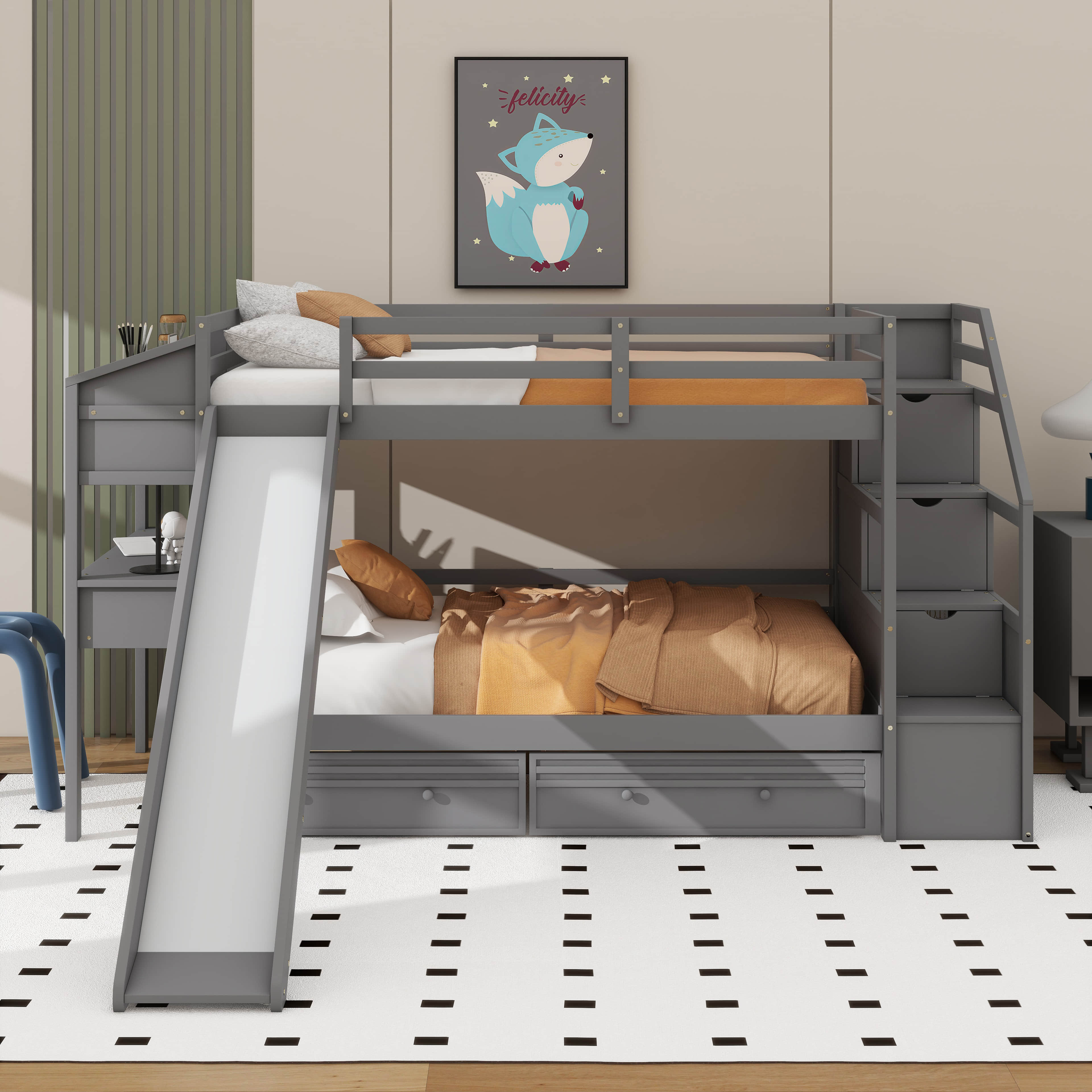 Latitude Run® Timeless Twin Bunk Bed With Slide And Drawers - Wayfair ...