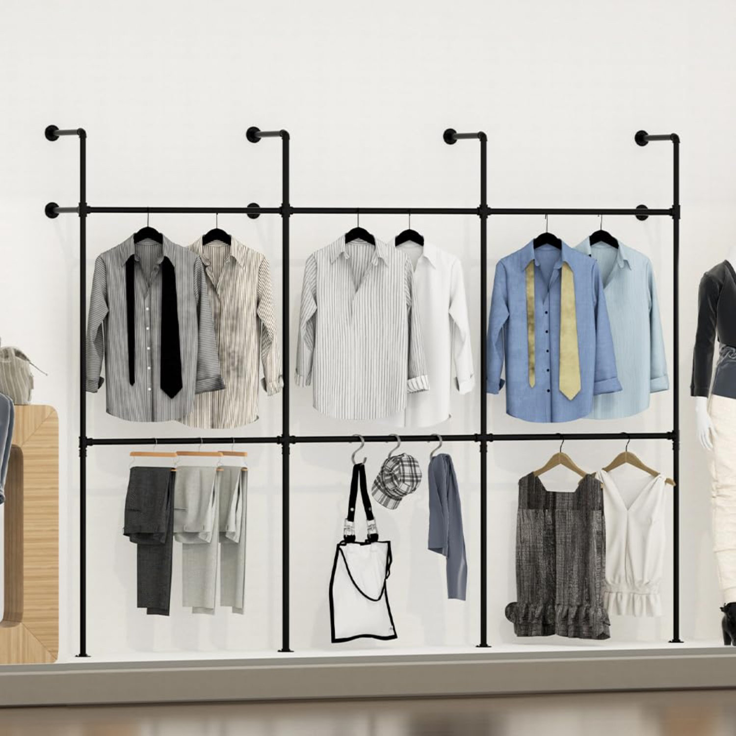 Williston Forge Industrial Pipe Clothing Rack Height Adjustable Garment ...