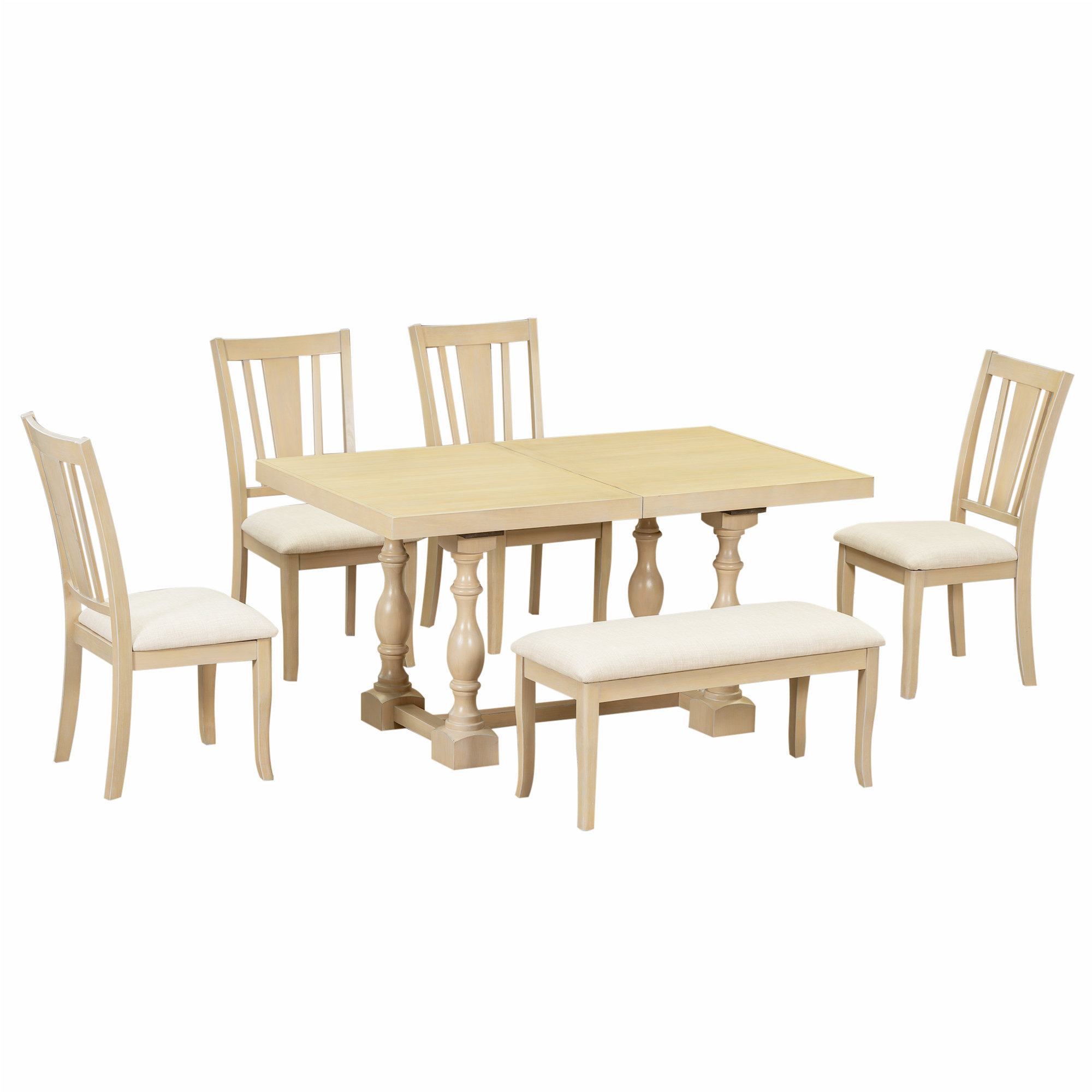 Red Barrel Studio Traditional 78-inch Trestle Dining Table Set with ...