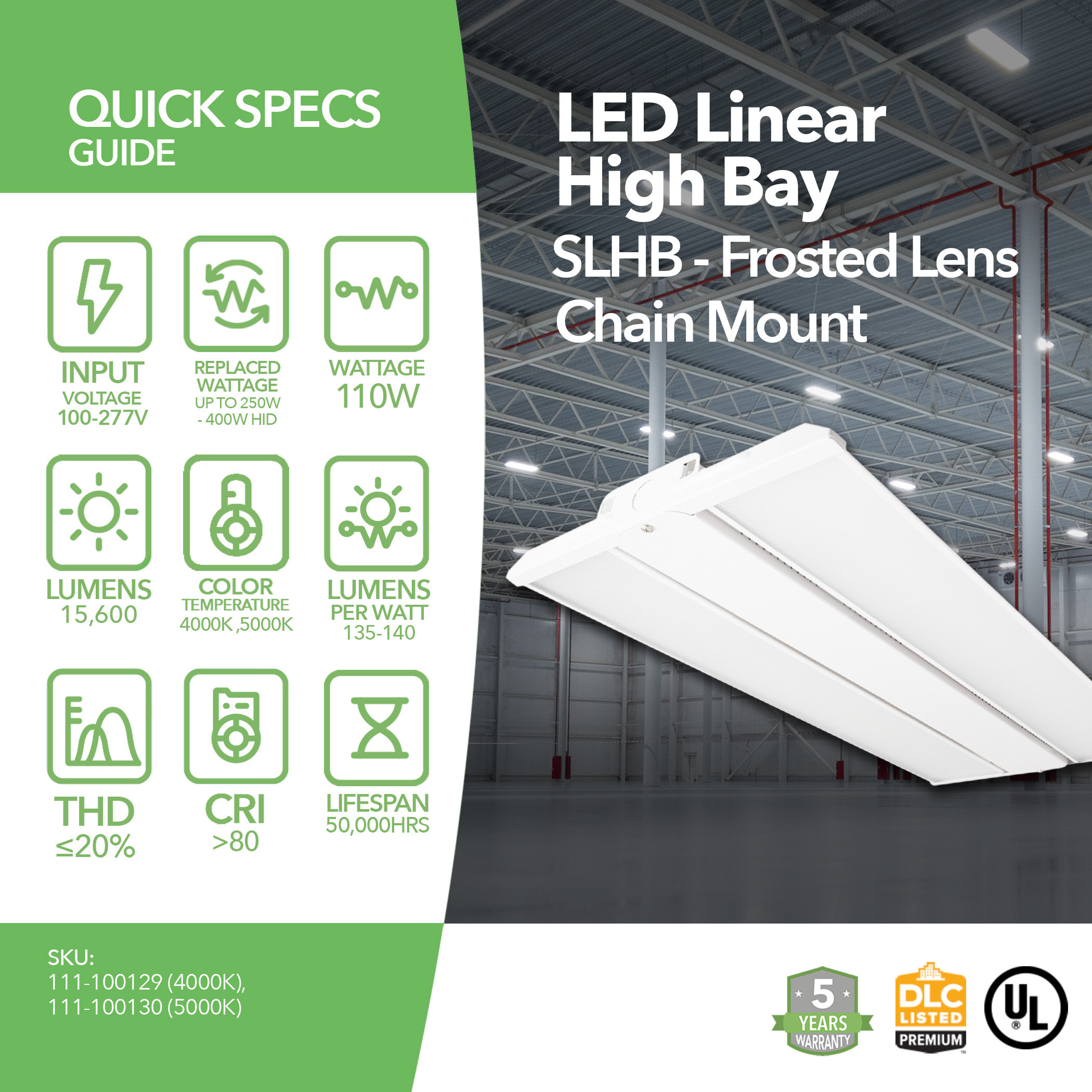 Green Light Depot LED Linear High Bay - 110W - SLHB - Frosted Lens ...