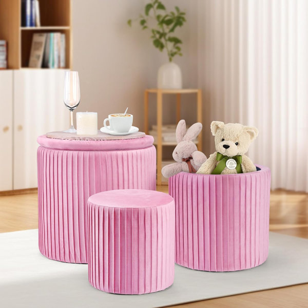Ebern Designs Ottoman With Storage, Velvet Round Storage Ottoman Set Of ...