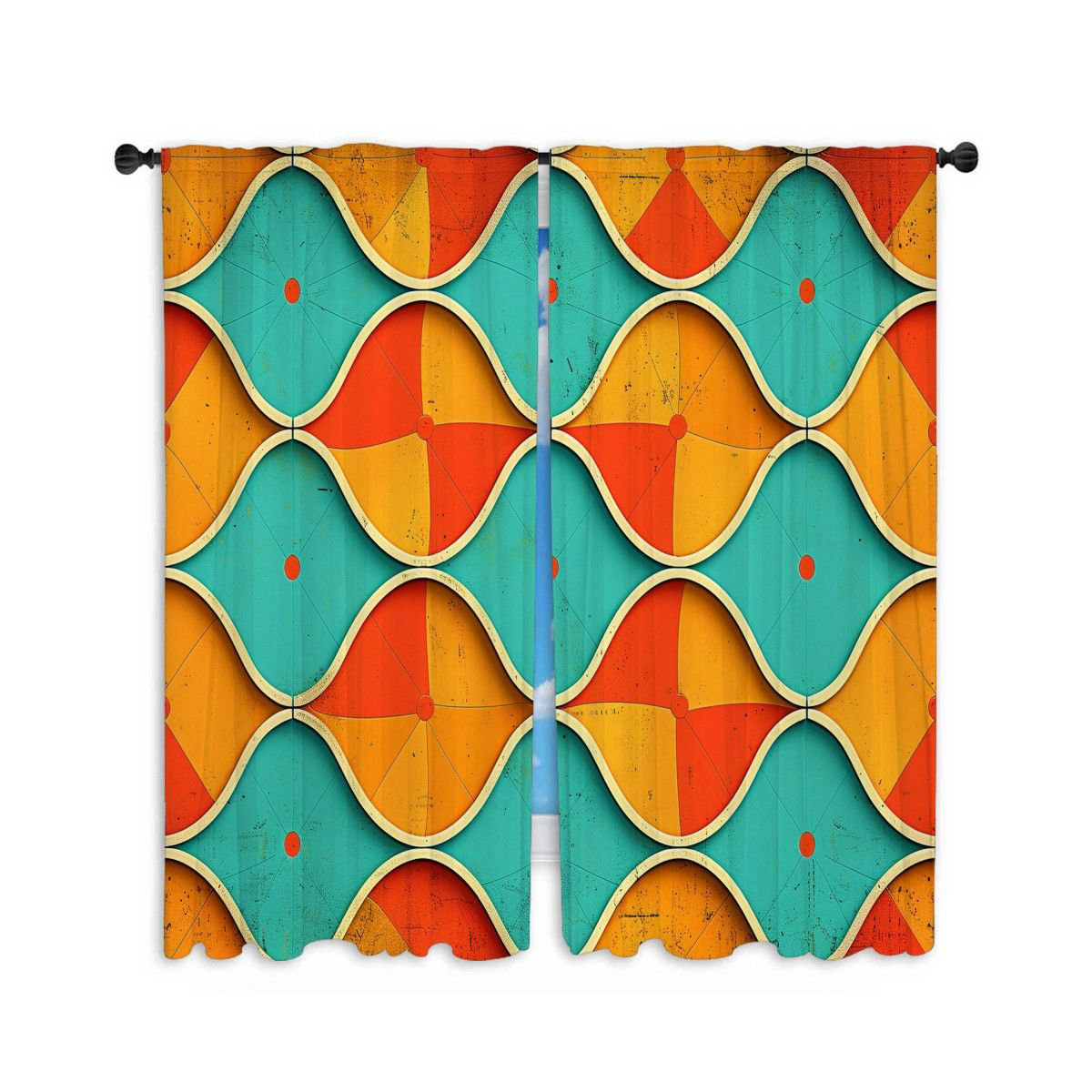 VisionDecor Geometric Shapes Window Curtains Art Color Blocks Drapes ...