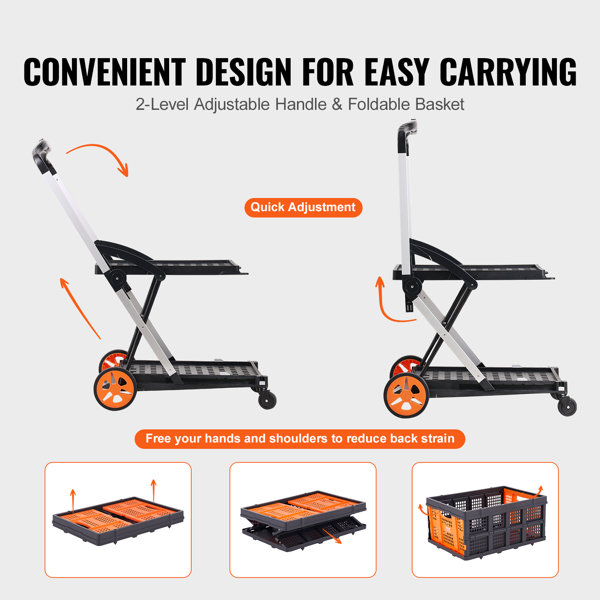 VEVOR Multi Use Functional Collapsible Cart, 198 lbs Capacity 2-Tier ...