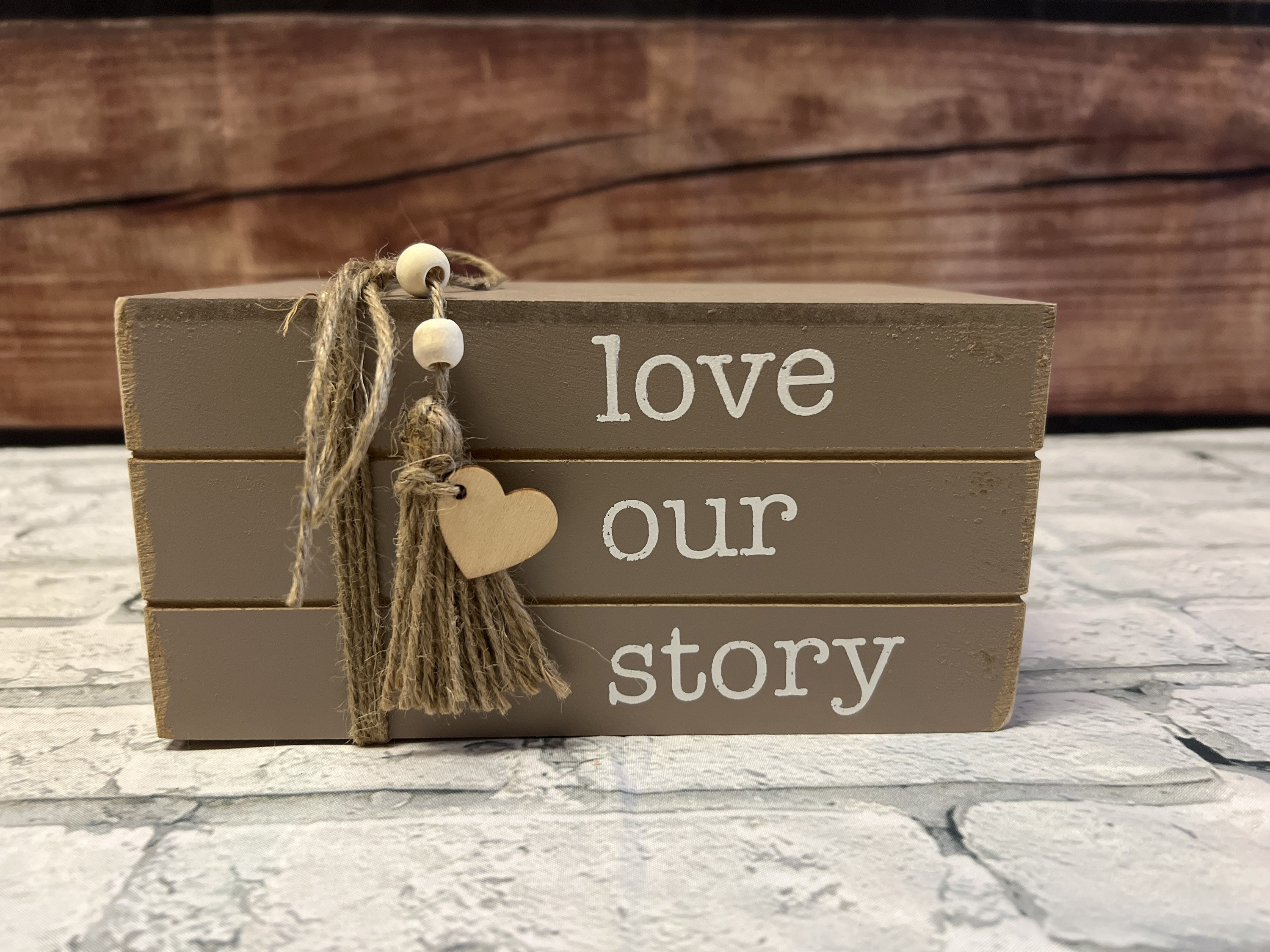 Rosalind Wheeler Love Our Story Wooden Book Stack | Wayfair