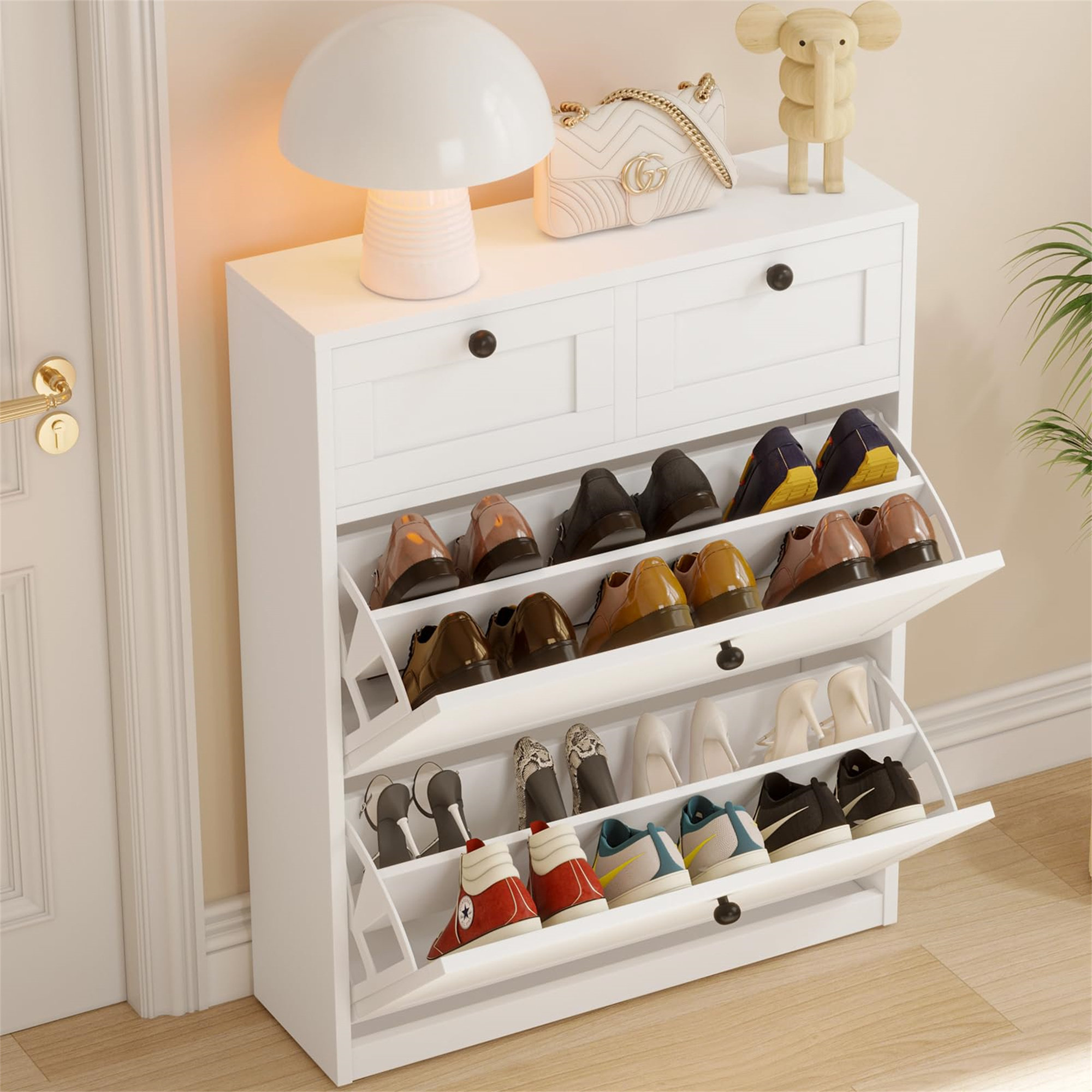 Red Barrel Studio® Shoe Cabinet With 2 Flip Drawers & 2 Drawers ...