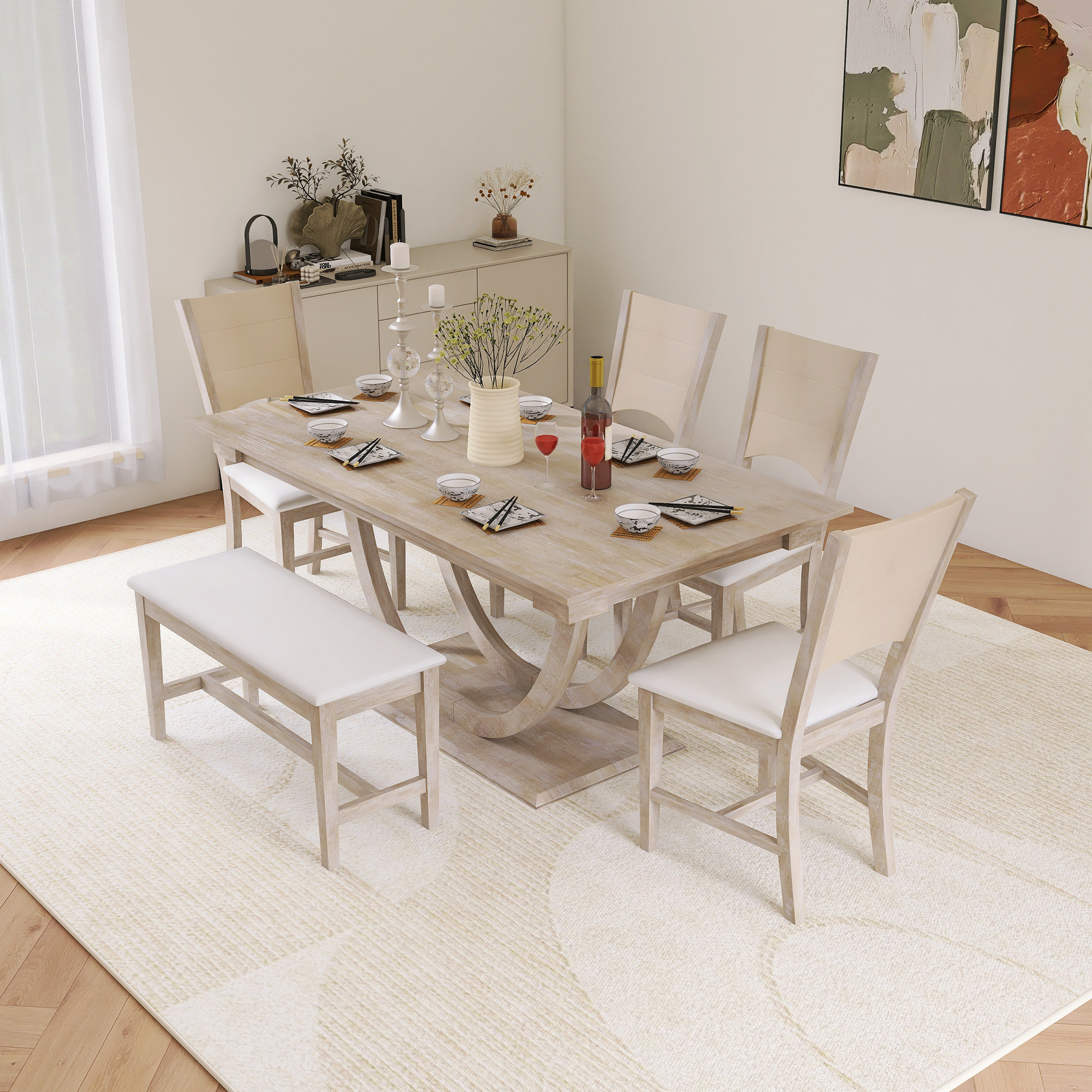 Lark Manor 6-Piece Wood Half Round Dining Table Set Kitchen Table Set ...