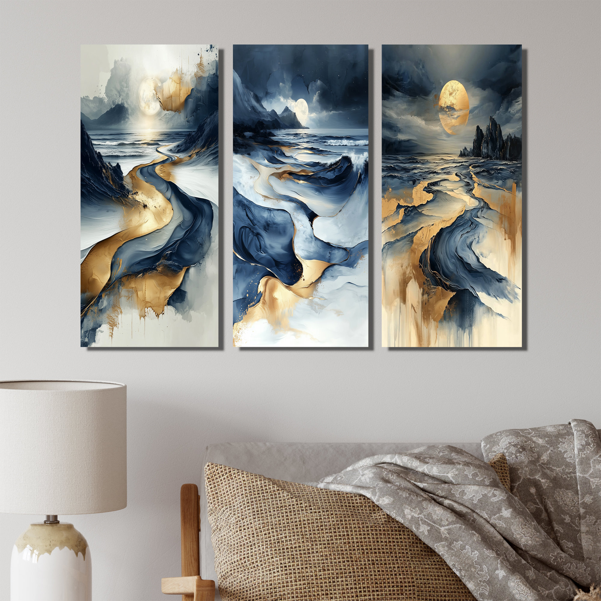 Beachcrest Home Moonlight Beach I - Beach & Ocean Wall Art 3 Panels ...
