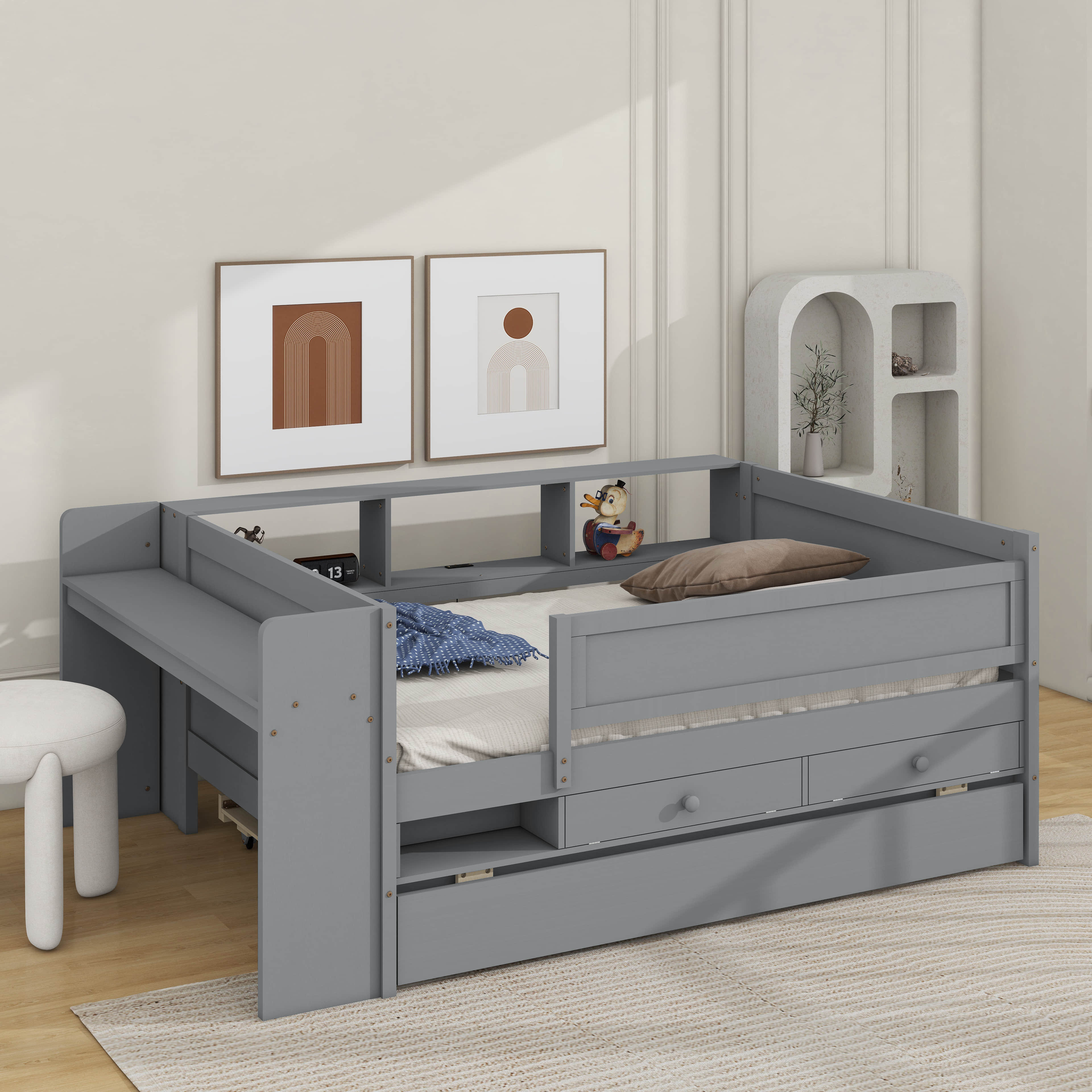 Lark Manor Multi-Functional Twin Daybed With Trundle, Tables And USB ...