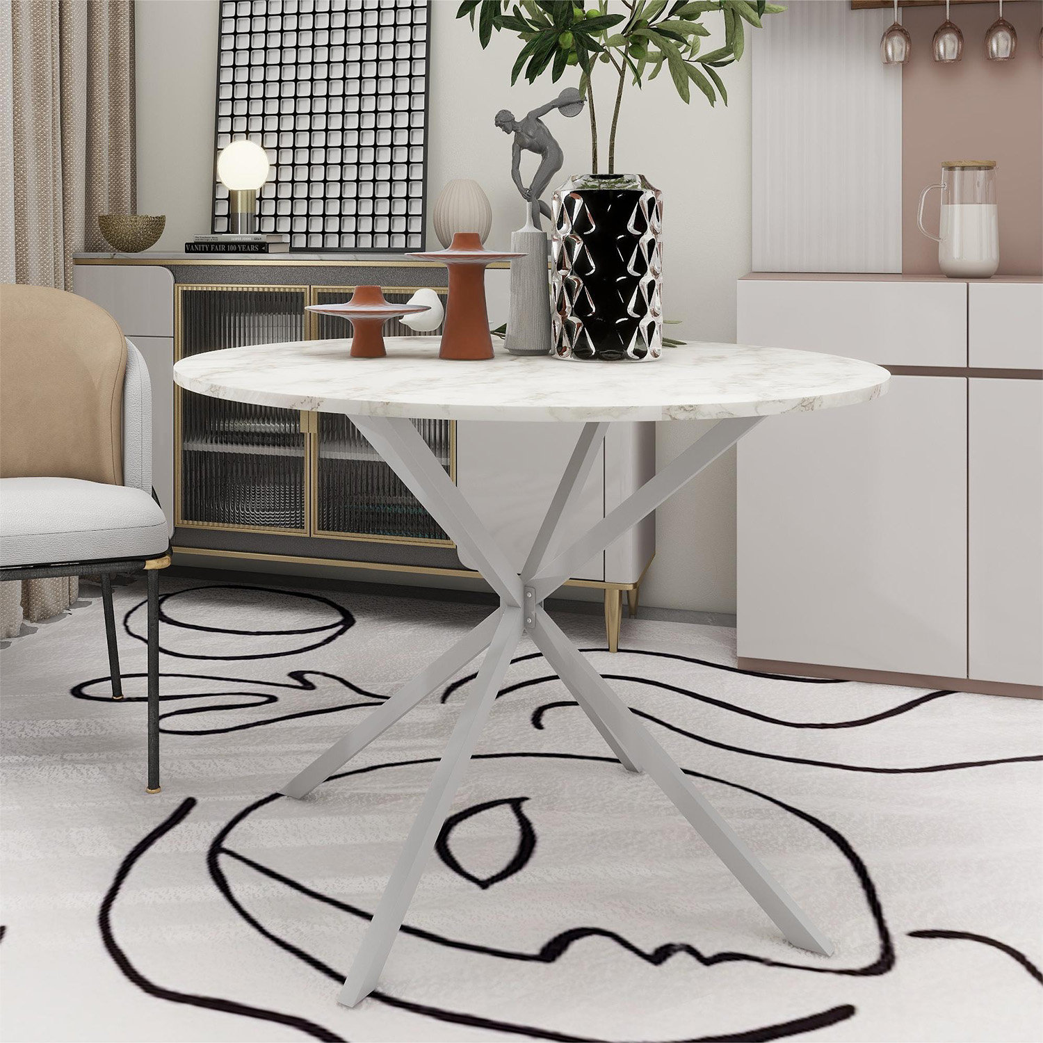 Wrought Studio Table de salle à manger ronde 42,13 po avec dessus en ...