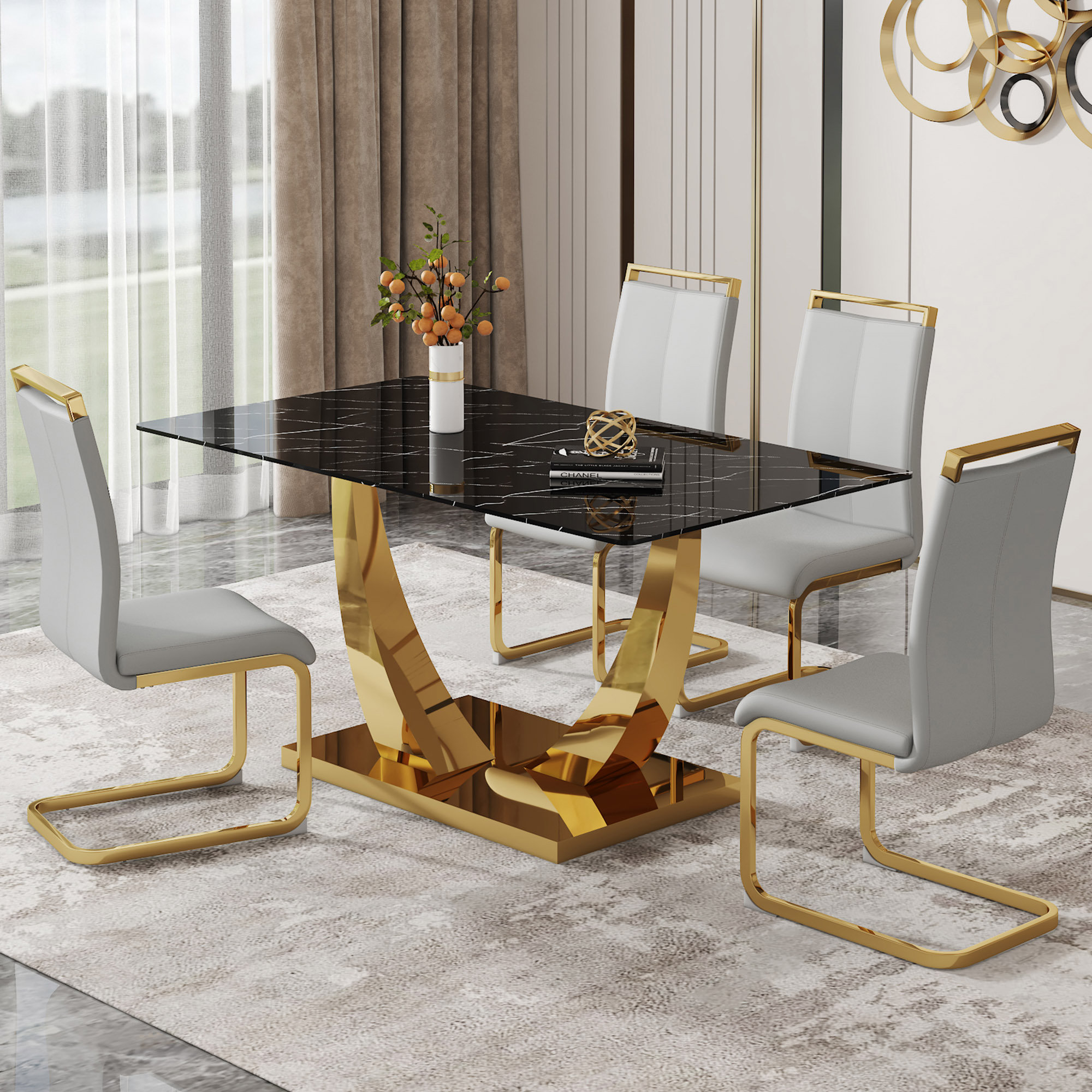Mercer41 Brallan Modern Table and chair set Paried with 4 comfortable ...