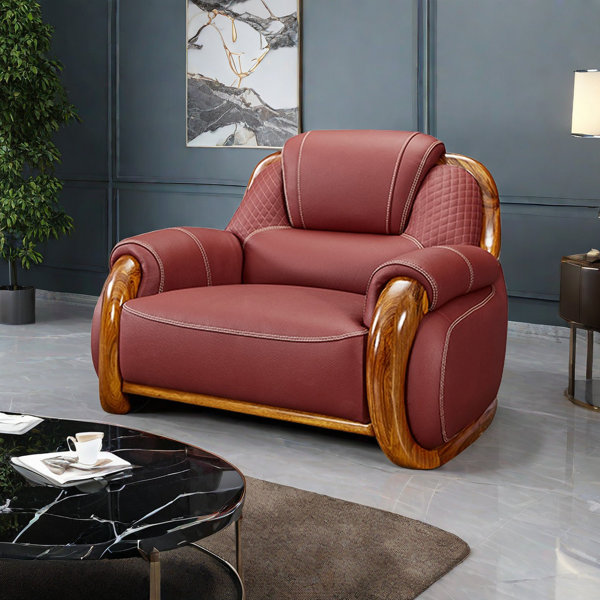 Romero European Solid Wood Leather Modern Simple Chair 49.2'' Wide ...