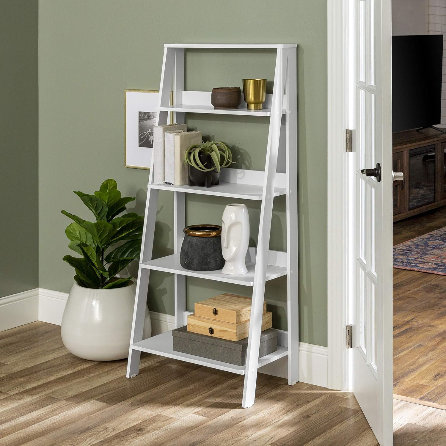 Corrigan Studio® Sophia Modern Ladder Bookcase With 4 Fixed Shelves ...