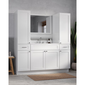 Disar 66'' Single Bathroom Vanity With Right Linen Tall Cabinet ...