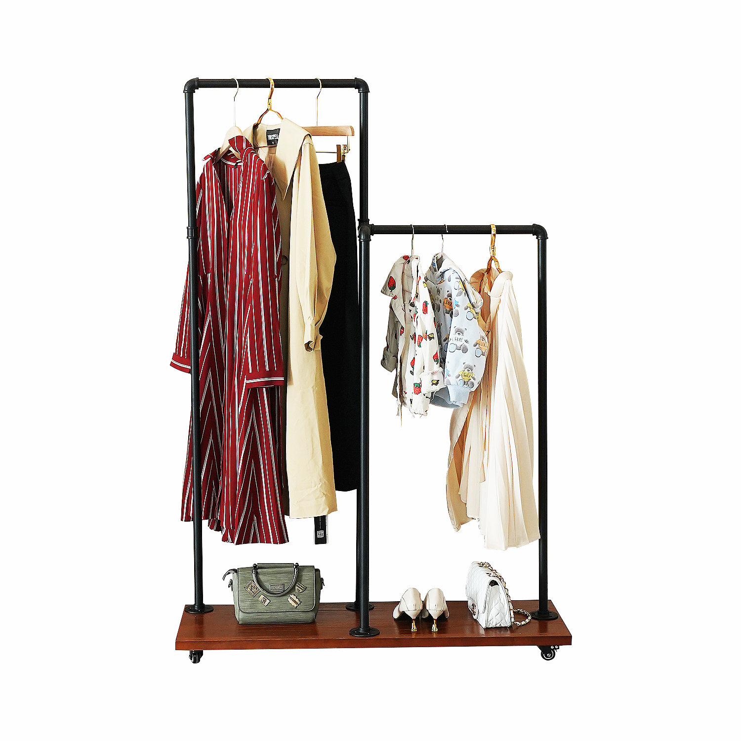 Williston Forge Clothes Racks With Solid Wood Shelf, Industrial Pipe ...
