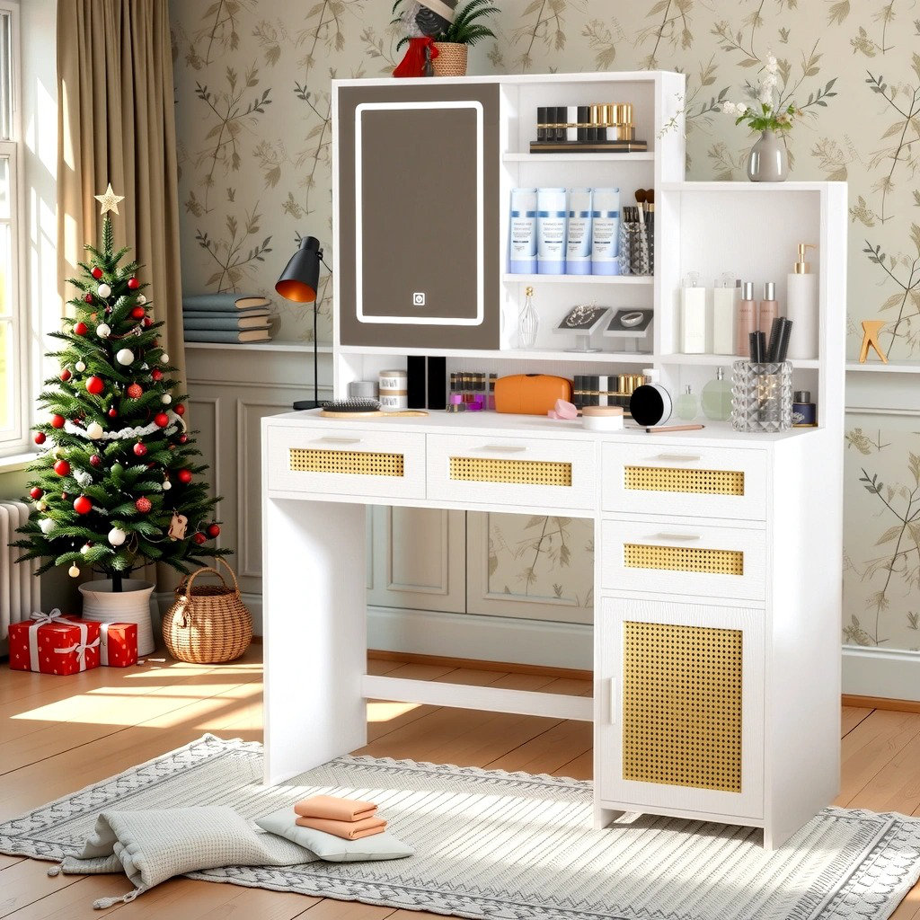 Bay Isle Home™ Makeup Vanity Desk with 3-Color LED Lights,Openable ...