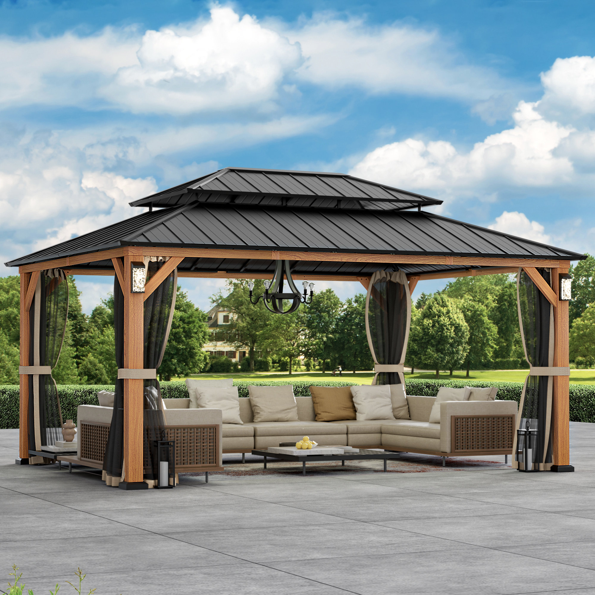 MODERN SHADES Horizon 12 ft. x 16 ft. Hard Top Gazebo With Solar Self ...