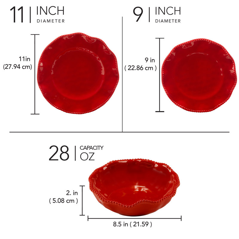 Certified International Perlette Red 12pc Melamine Dware Set 4-Dinner ...