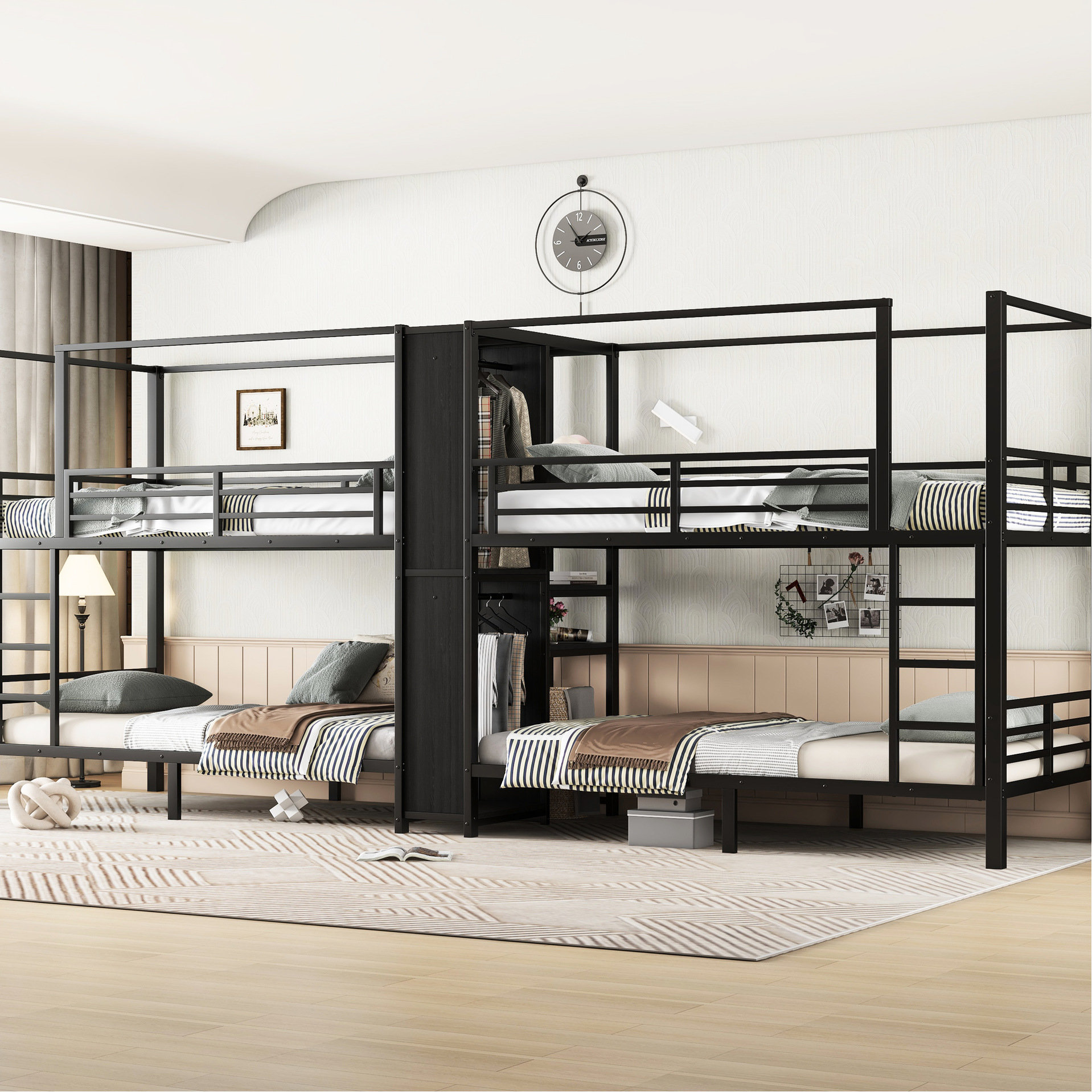 17 Stories Black Metal Quadruple Bunk Bed, Built - In Storage Multiple ...