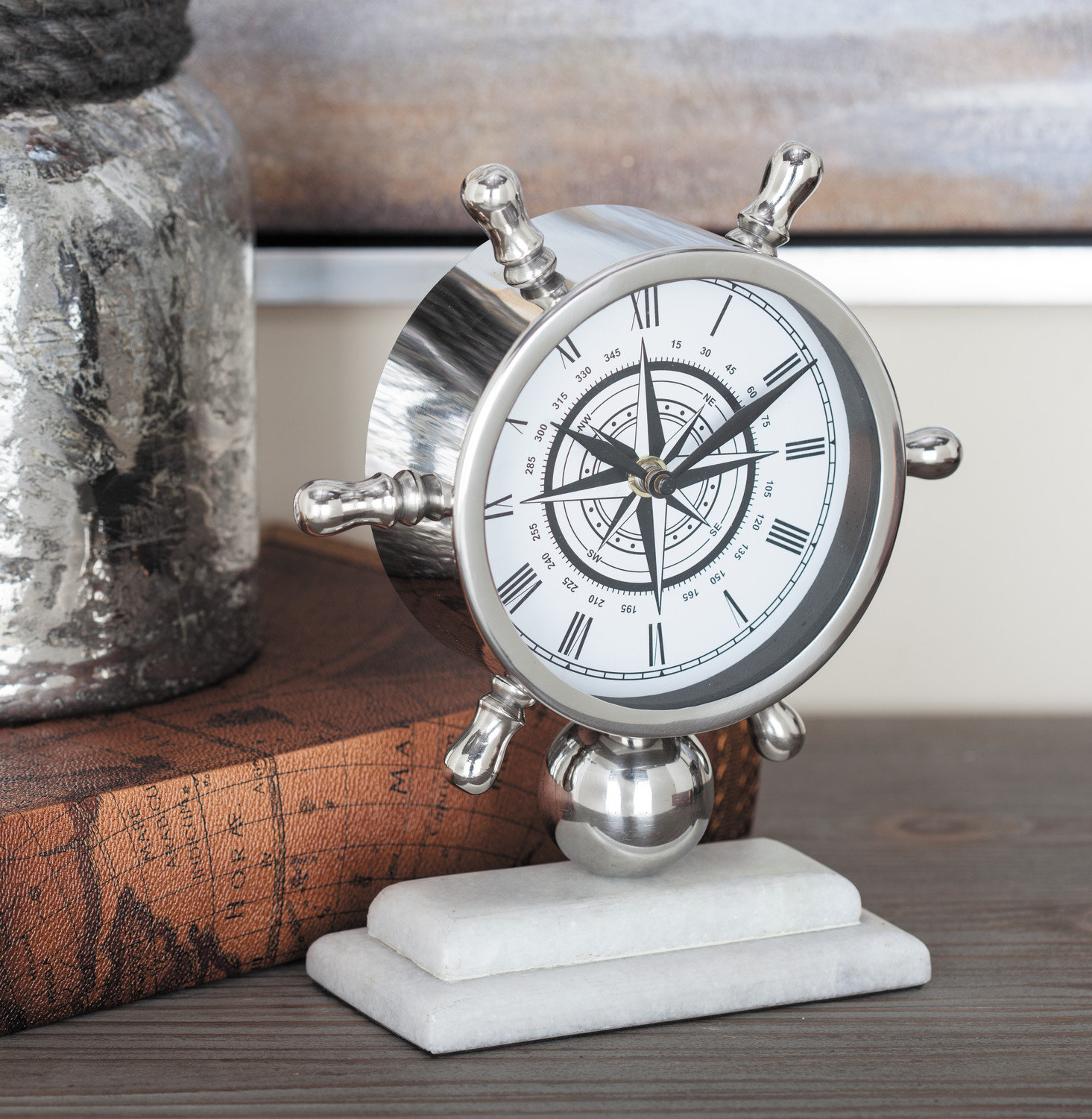 Breakwater Bay Coastal Analog Stainless Steel Tabletop Clock in Silver ...