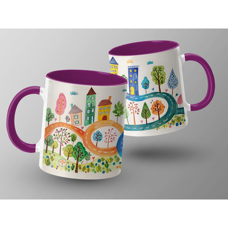East Urban Home Set of 2 Kids Drawing Style 11oz Accent Mugs – White ...