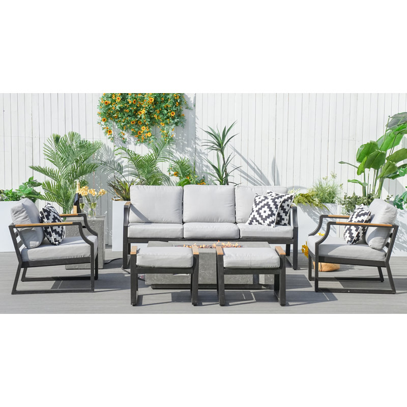 Direct Wicker Flinda Metal 7 - Person Outdoor Seating Group With Fire ...