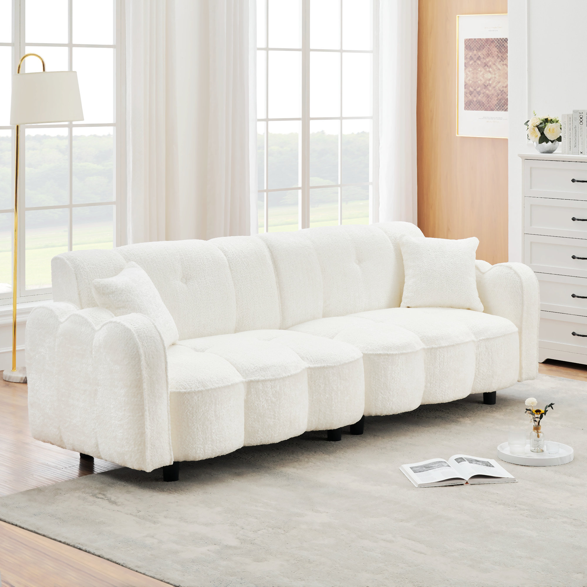 Red Barrel Studio® Gurias 96'' Round Arms Sofa Large Teddy Plush Sofa ...