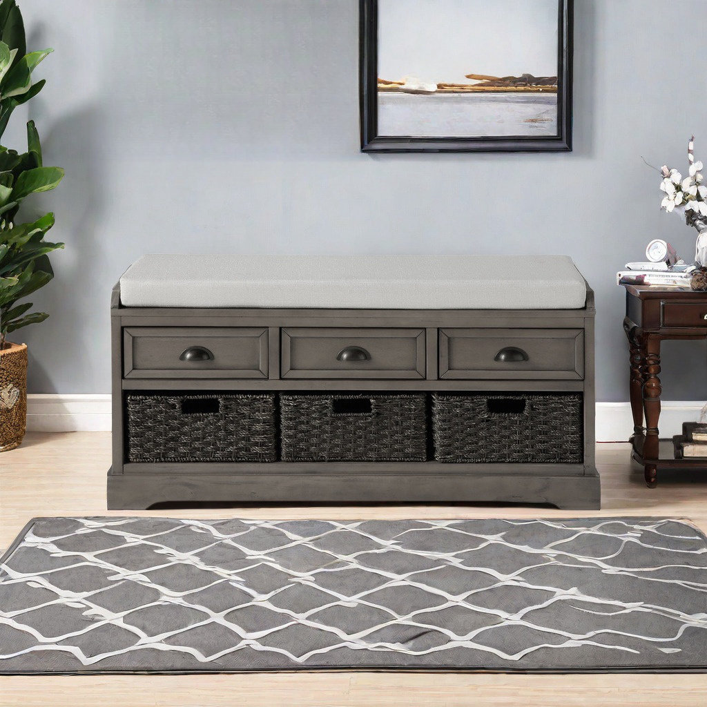 Hokku Designs Storage Bench With 3 Drawers And 3 Baskets - Wayfair Canada
