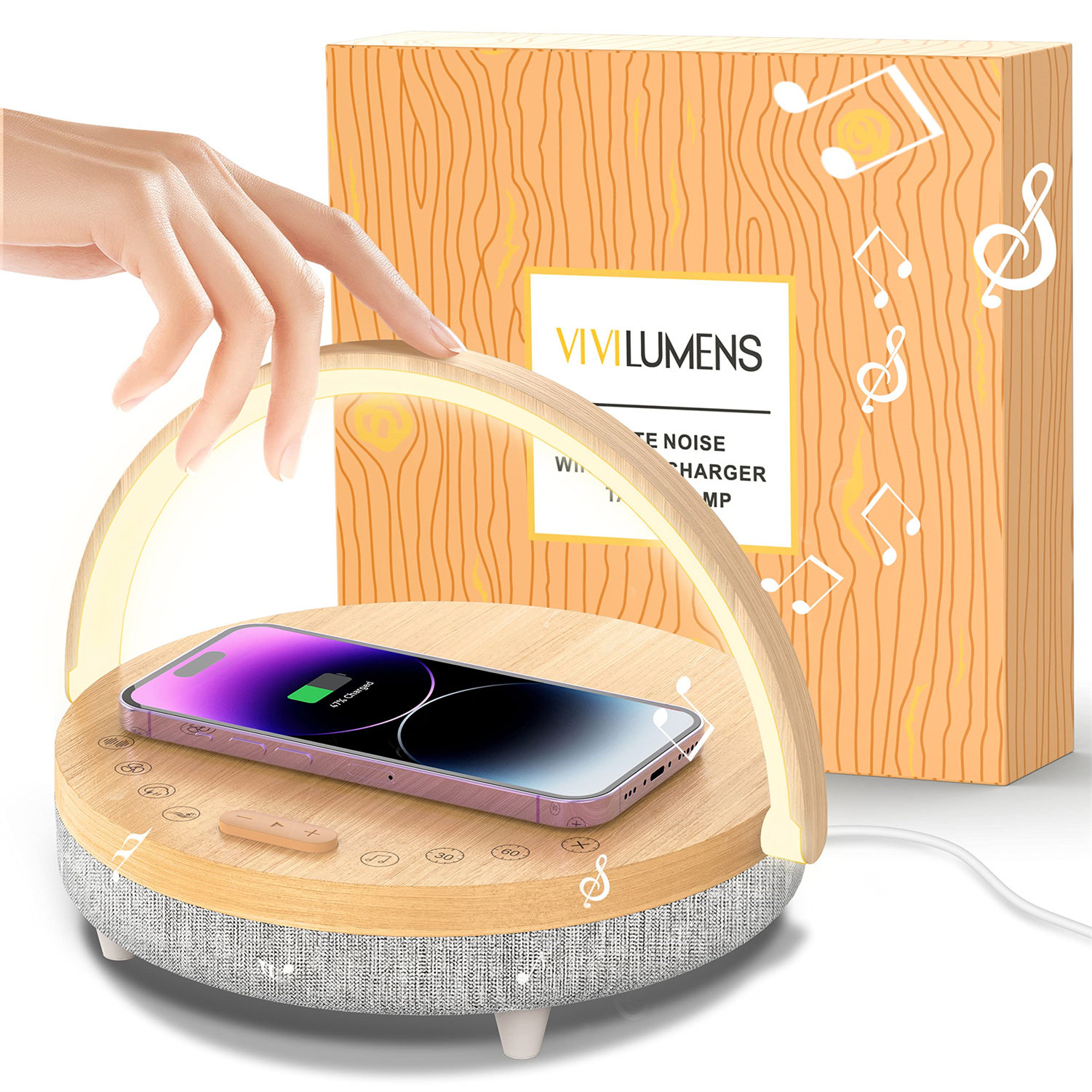 Latitude Run® Upgrade White Noise Bluetooth Speaker Lamp - Wooden Night ...