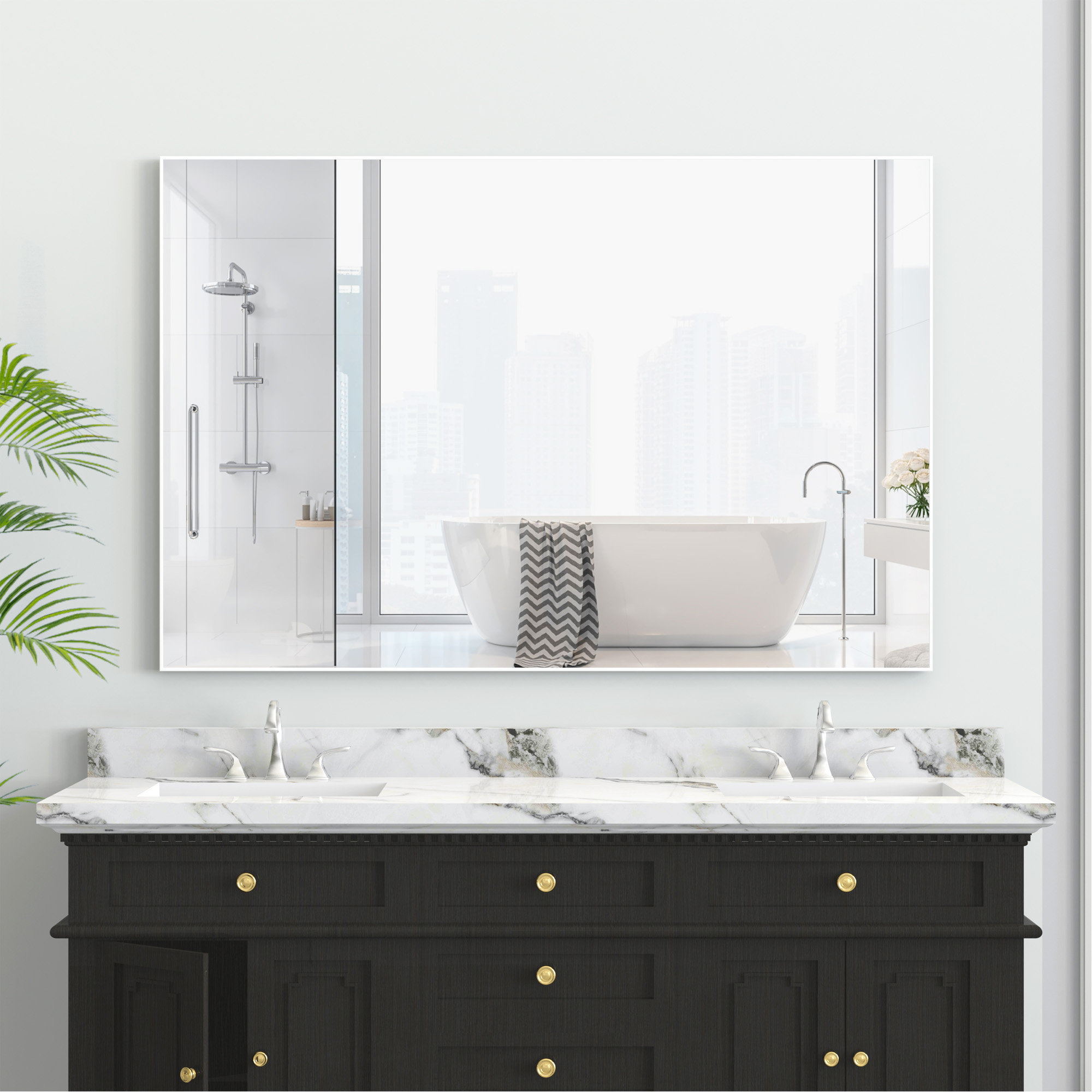 Ebern Designs Modern Oversized Bathroom Mirror With Aluminum Frame ...