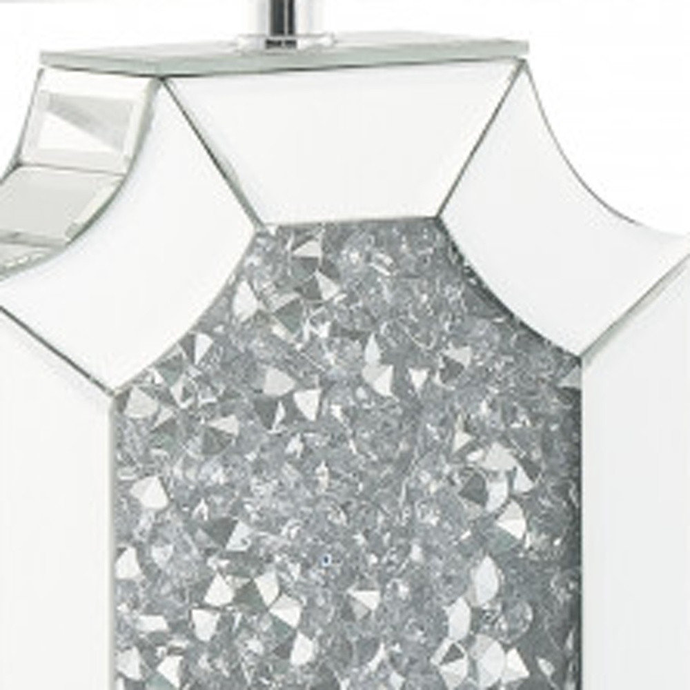 ZeaZu 33" Mirrored Glass Faux Crystals Table Lamp With White Square ...