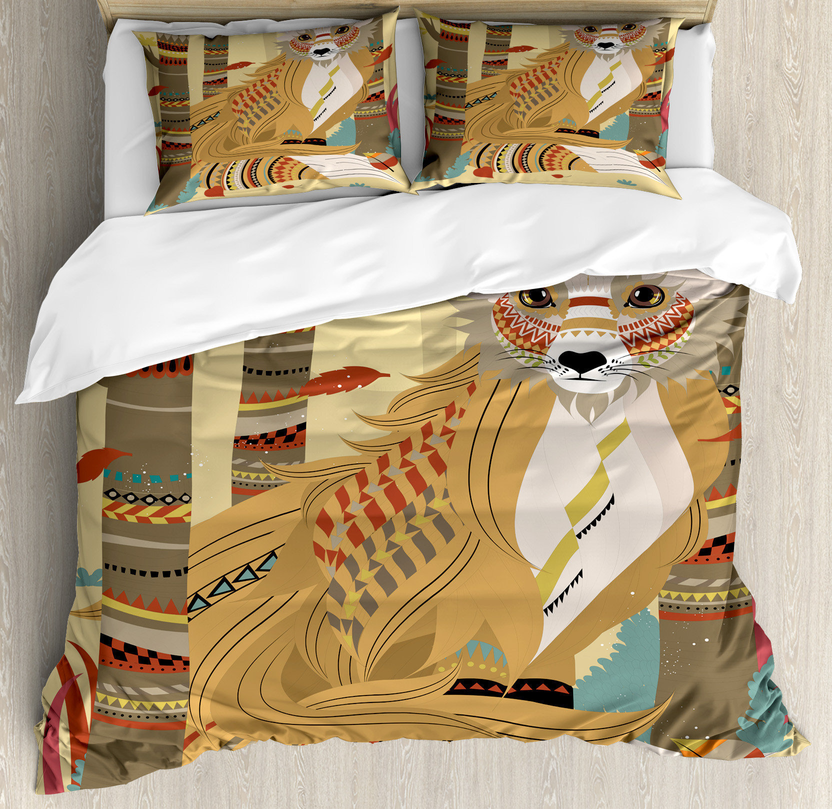 Ambesonne Fox Duvet Cover Set, Fluffy Fox in the Forest, Calking, Pale ...