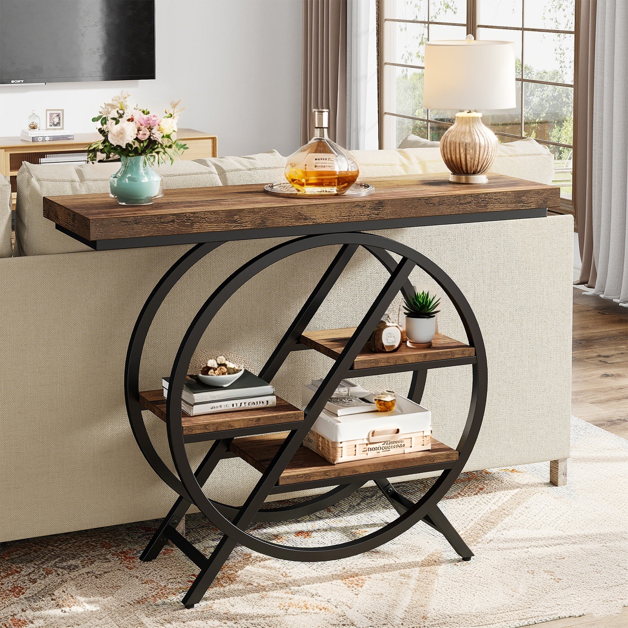 17 Stories 4-Tier Console Table, 39.4" Entryway Table with Geometric ...