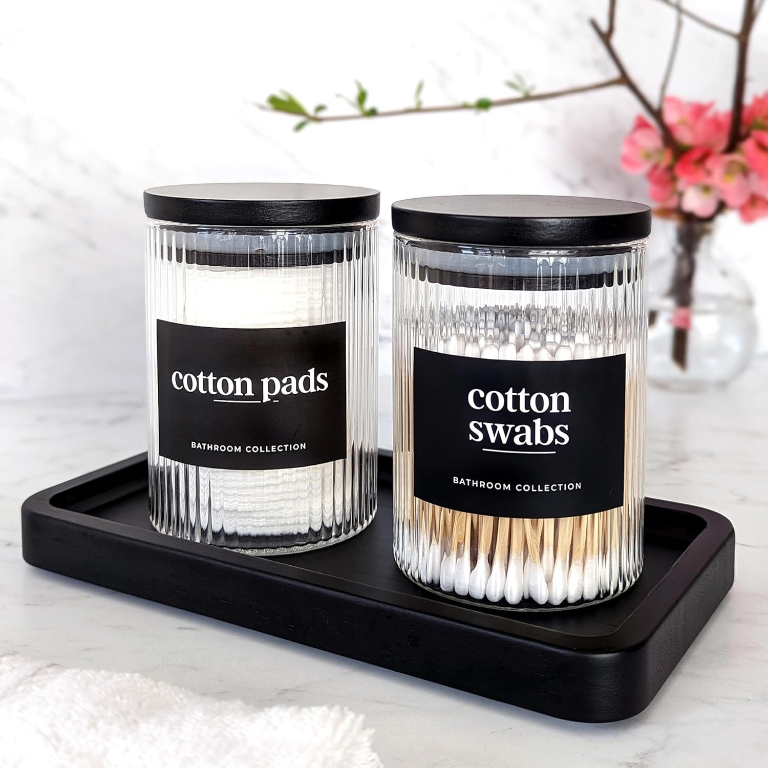 Latitude Run® Ribbed Glass Bathroom Jars With Airtight Black Bamboo ...
