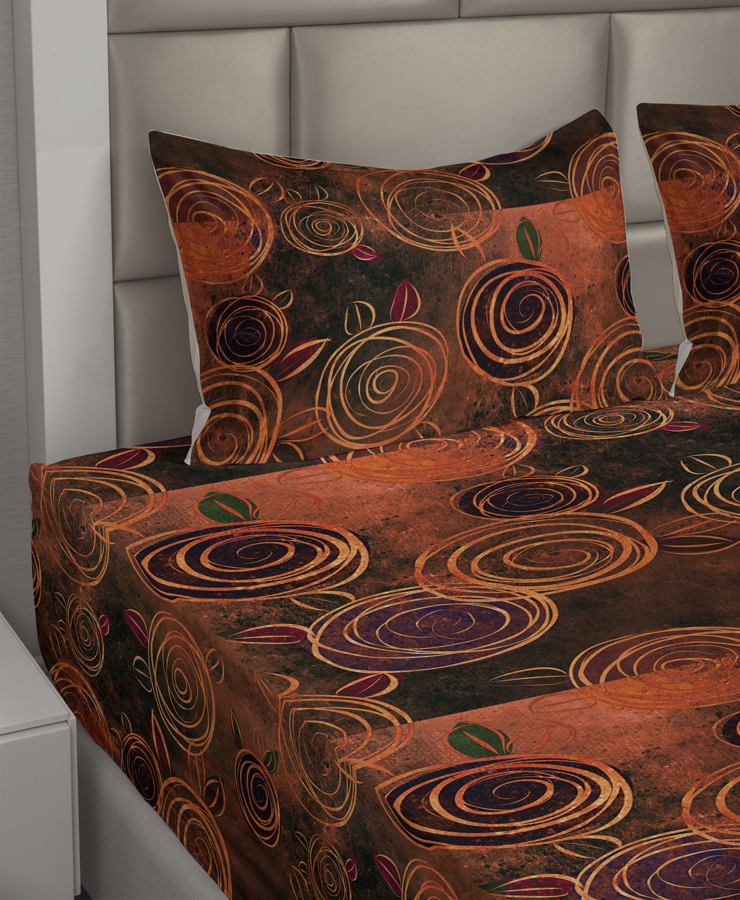 Ambesonne Floral Design Sheet Set Grunge Roses Print Vermilion and Pale ...