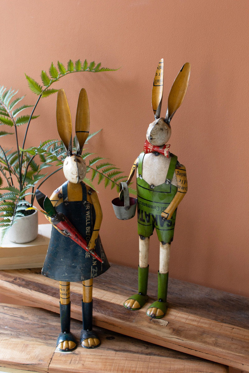 The Holiday Aisle® Set of Two Recycled Metal Rabbits With Bucket and ...