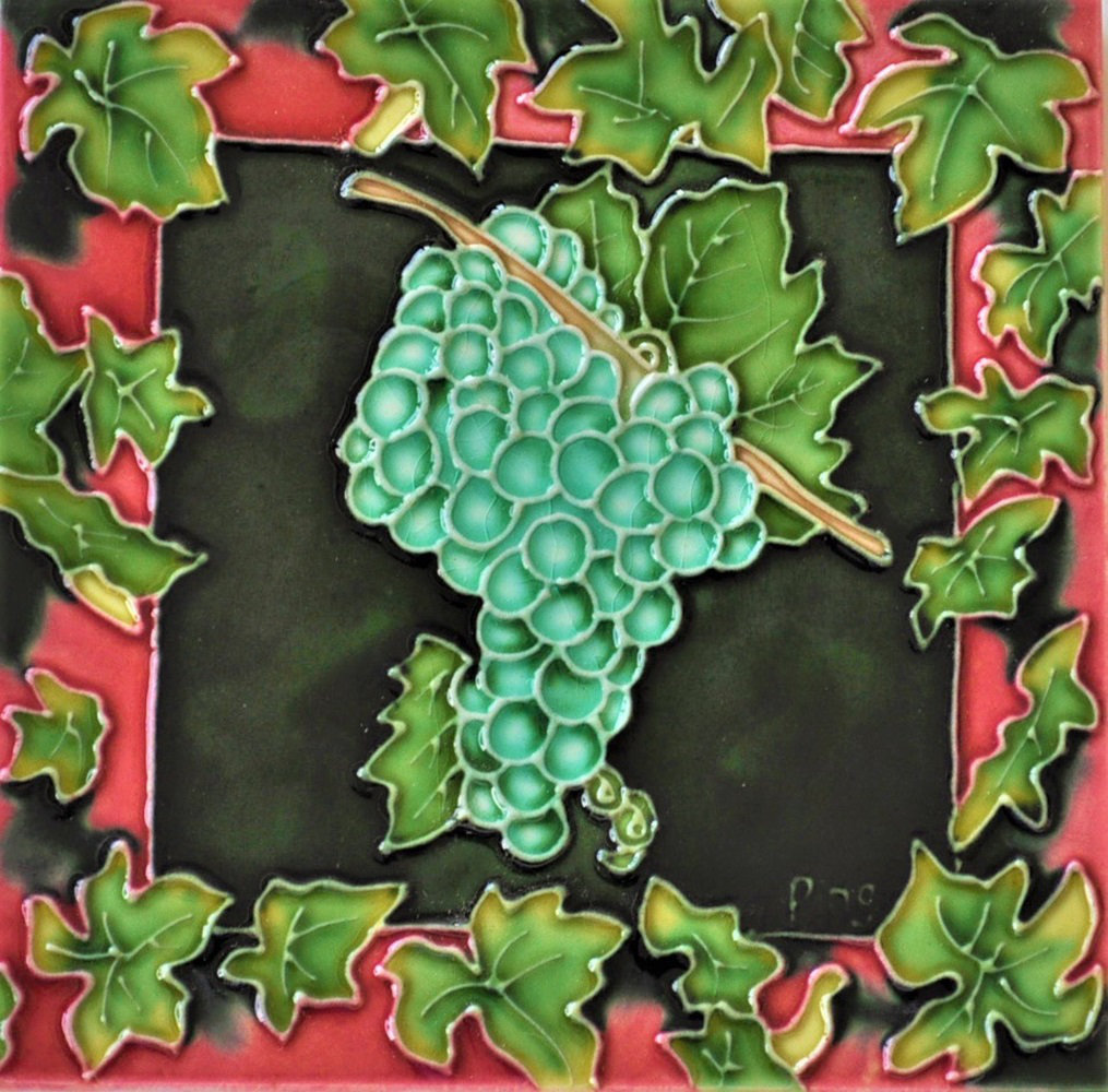 Continental Art Center 6x6" Green Grapes with a Vine Border Design ...